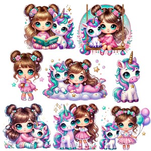Cute Girl With Unicorn, Unicorn Clipart, Clipart Bundle, Unicorn Png ...