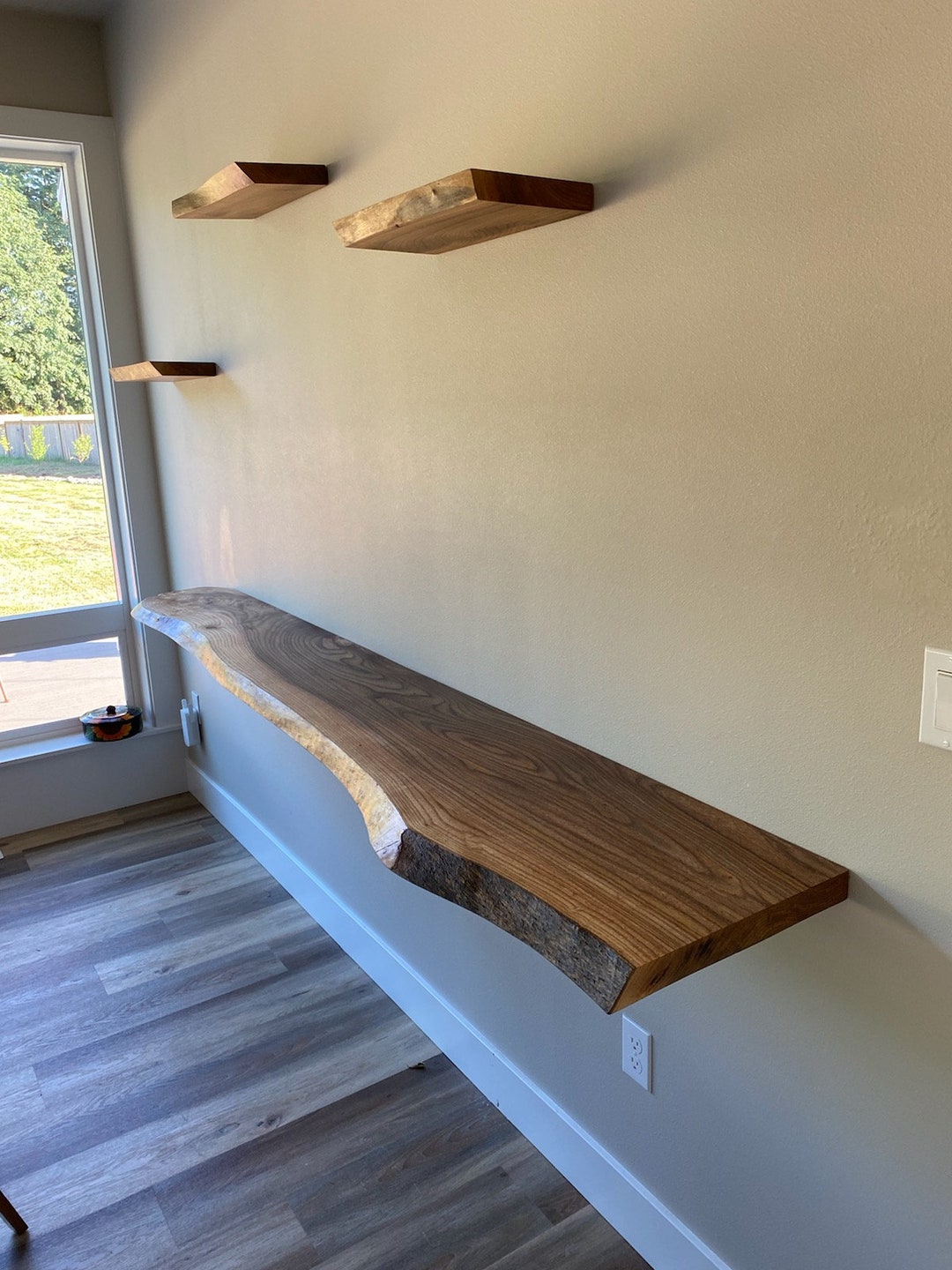 Farmhouse Style Handmade Floating Shelf, Live Edge, Elm - Etsy