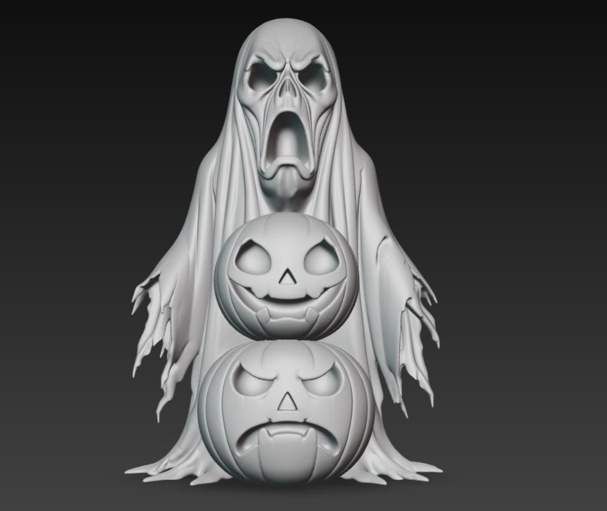 Ghost With Pumpkins STL File | Scary Halloween 3D Print Model | Haunted ...