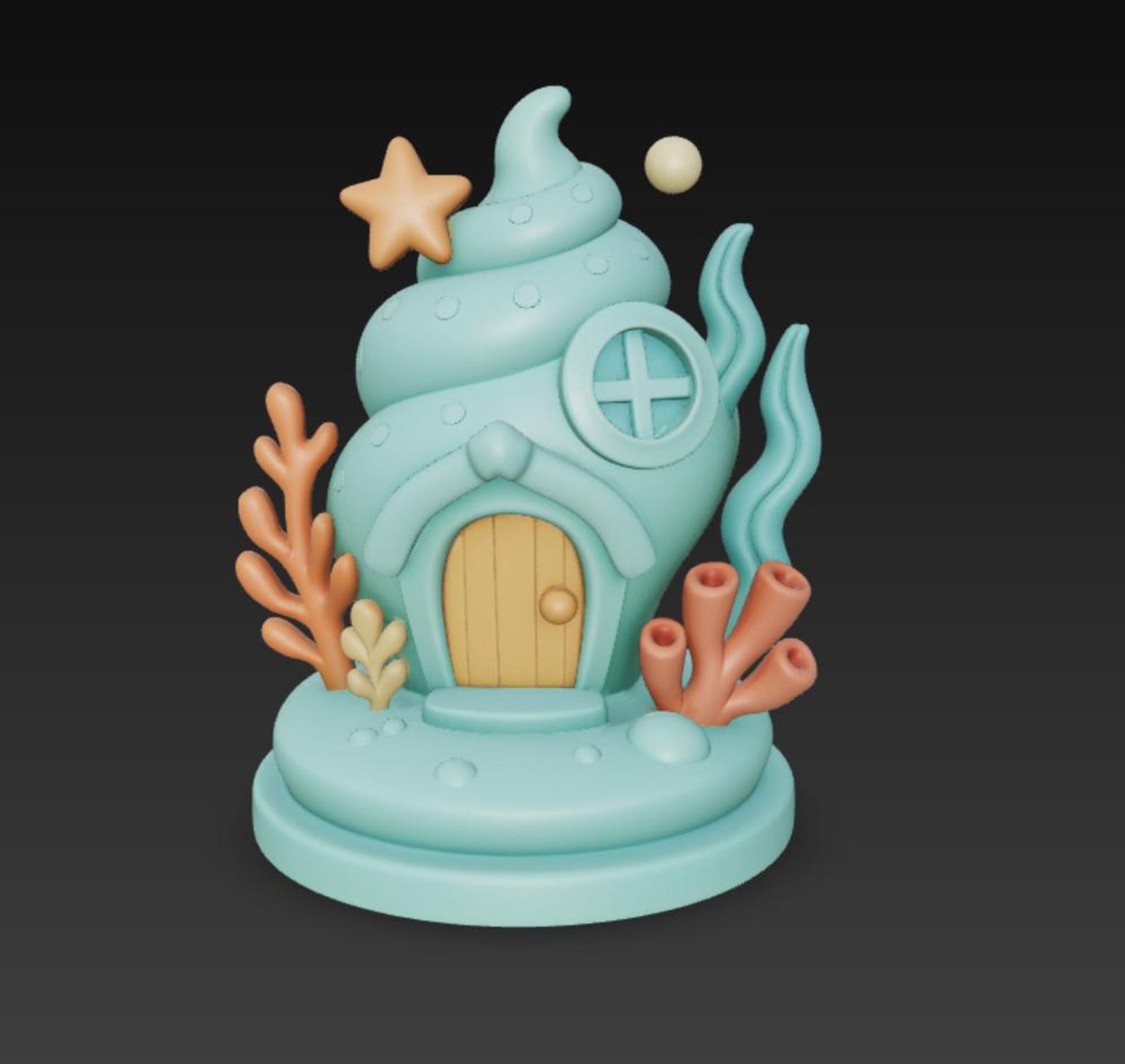 Underwater Shell House STL and GLB File | Cute Ocean Cottage 3D Print ...