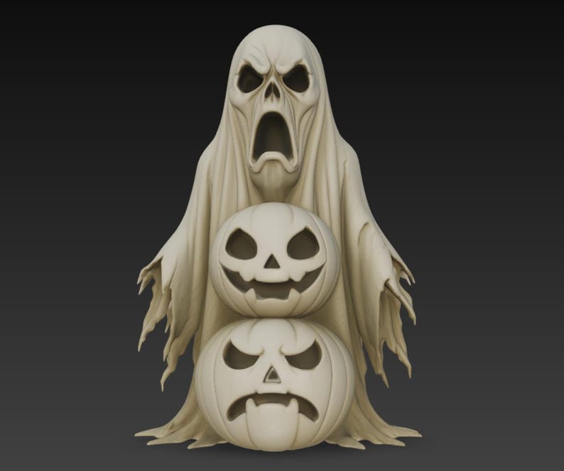 Ghost With Pumpkins STL File | Scary Halloween 3D Print Model | Haunted ...