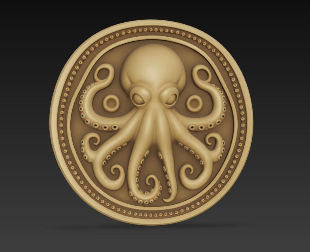 Double-sided Nautical Coin 3D Model – STL GLB | Anchor & Octopus Relief ...