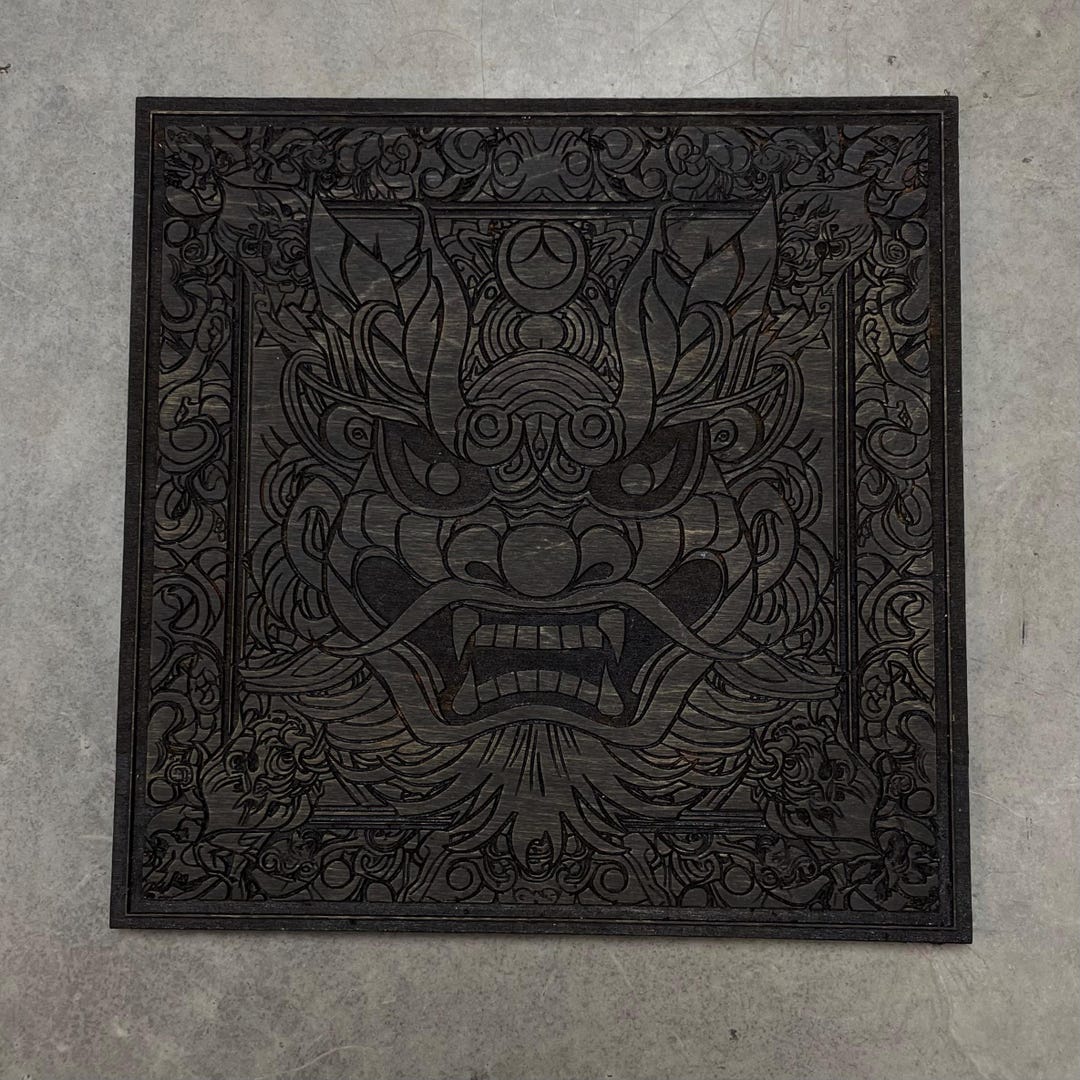 Wood Engraved Oni Mask Wall Art - Dark Japanese Mythology Decor - Etsy