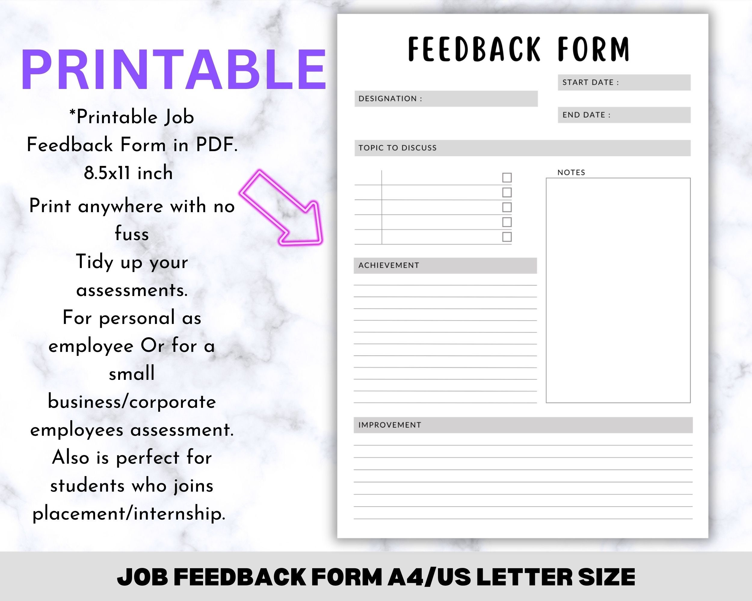 Feedback Form PDF Printable Feedback Form Student Feedback - Etsy UK