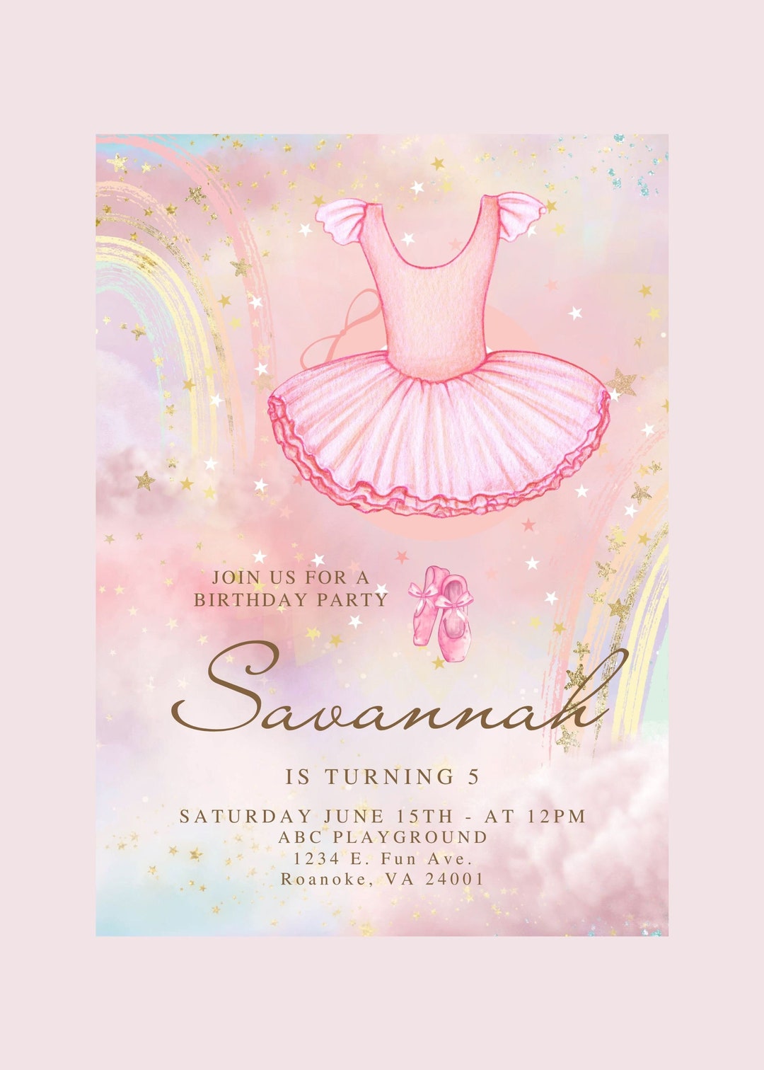 Ballerina Birthday Invitation, Digital Birthday Invitation, Print ...