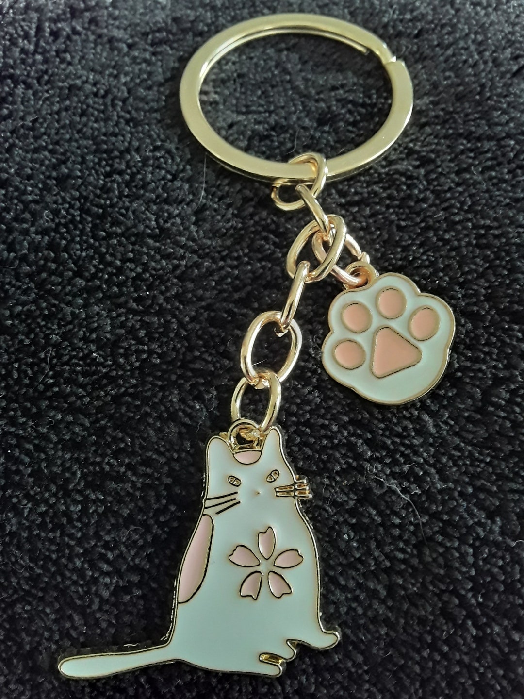 Cute Cat and Paw Print Keychain - Etsy