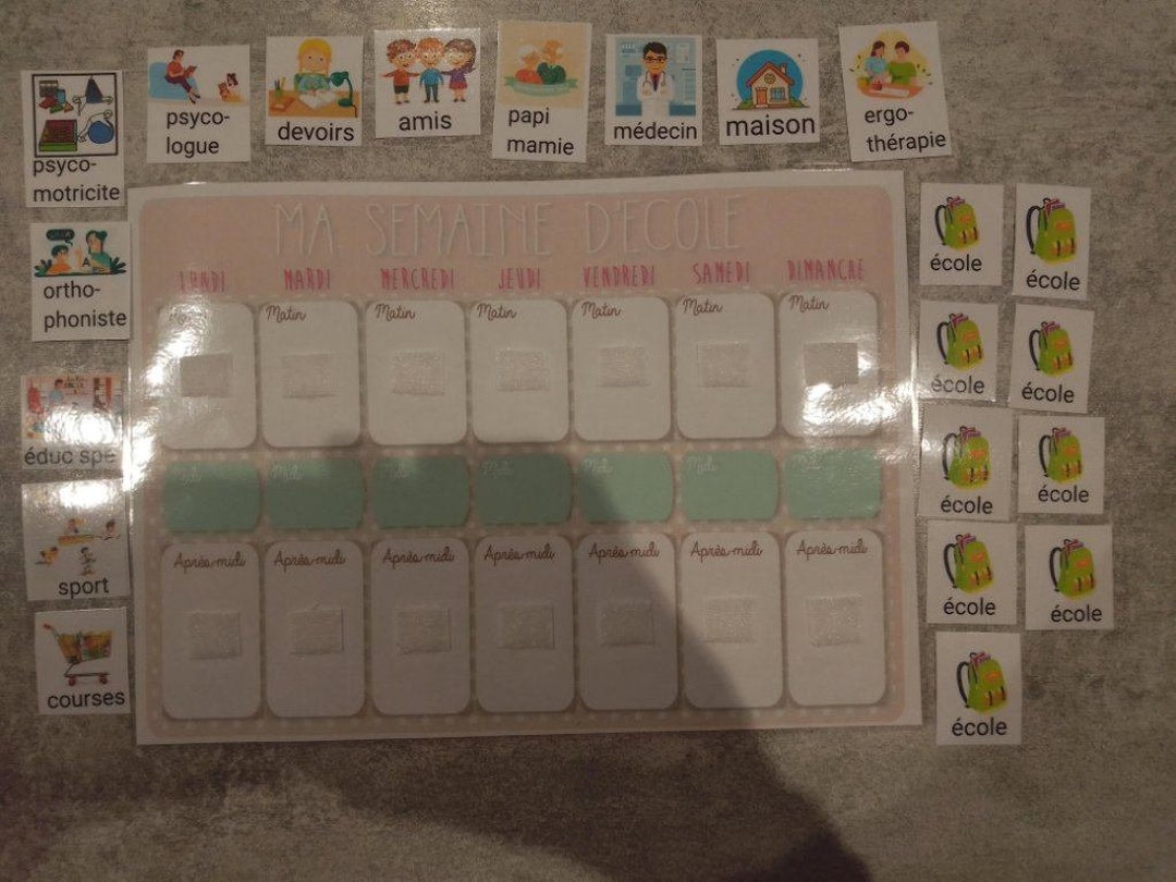 Semainier emploi du temps visuel routine école enfants autiste ...