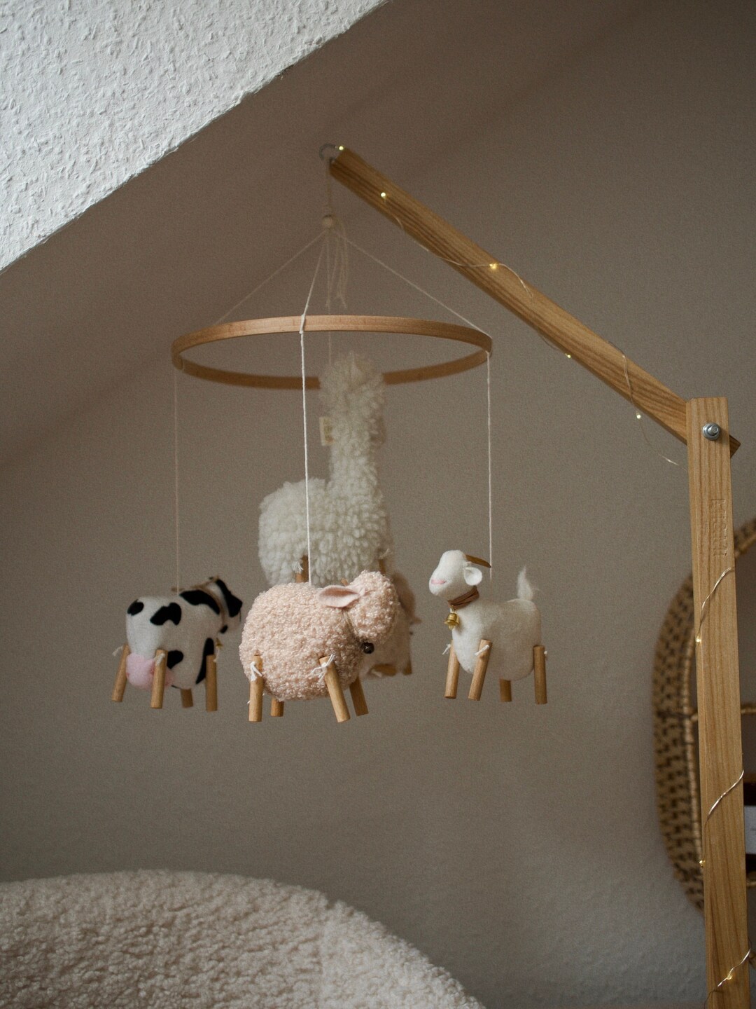 Farm Animal Crib Mobile With Cow, Rabbit, Sheep, Llama, Goat, Neutral ...