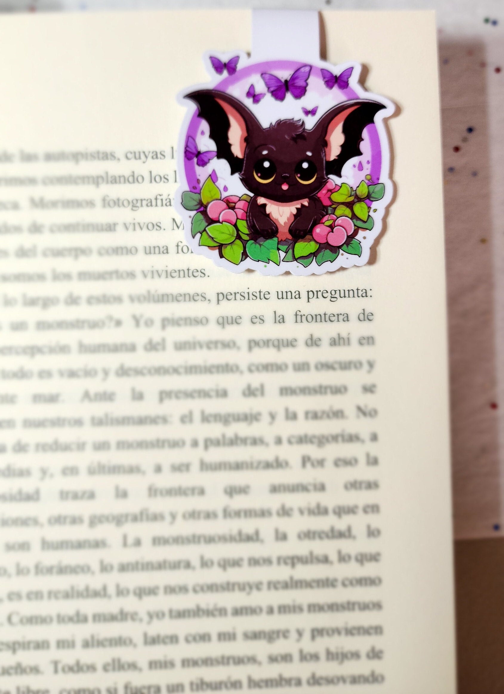 Halloween Themed Magnetic Bookmark. Baby Bat With Butterflies. - Etsy