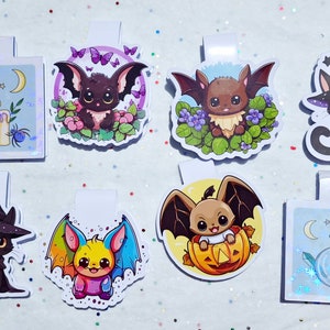 Halloween Themed Magnetic Bookmark. Baby Bat With Butterflies. Book ...