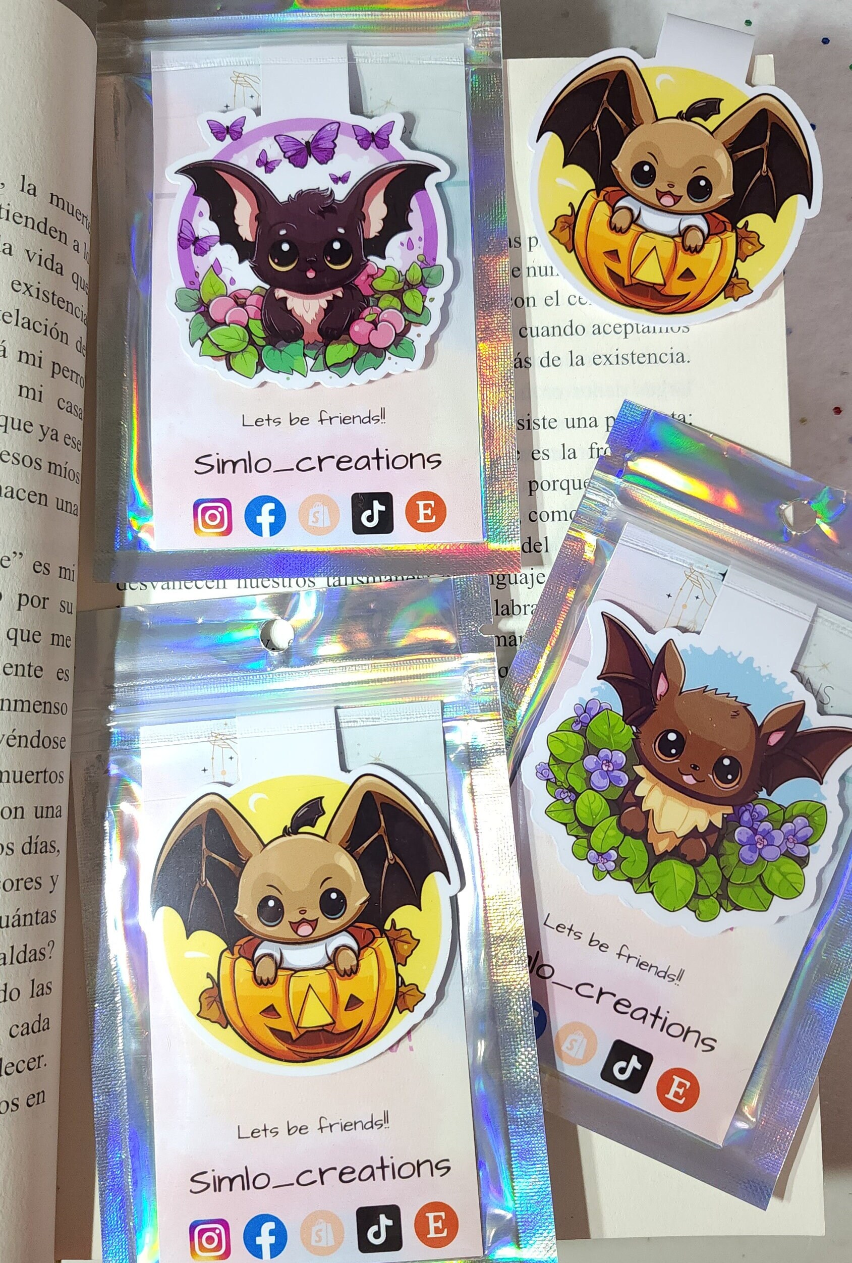 Halloween Themed Magnetic Bookmark. Baby Bat With Butterflies. - Etsy