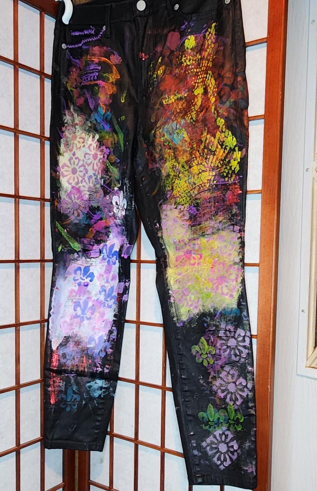 Boho Painted Pants, One of a Kind - Etsy