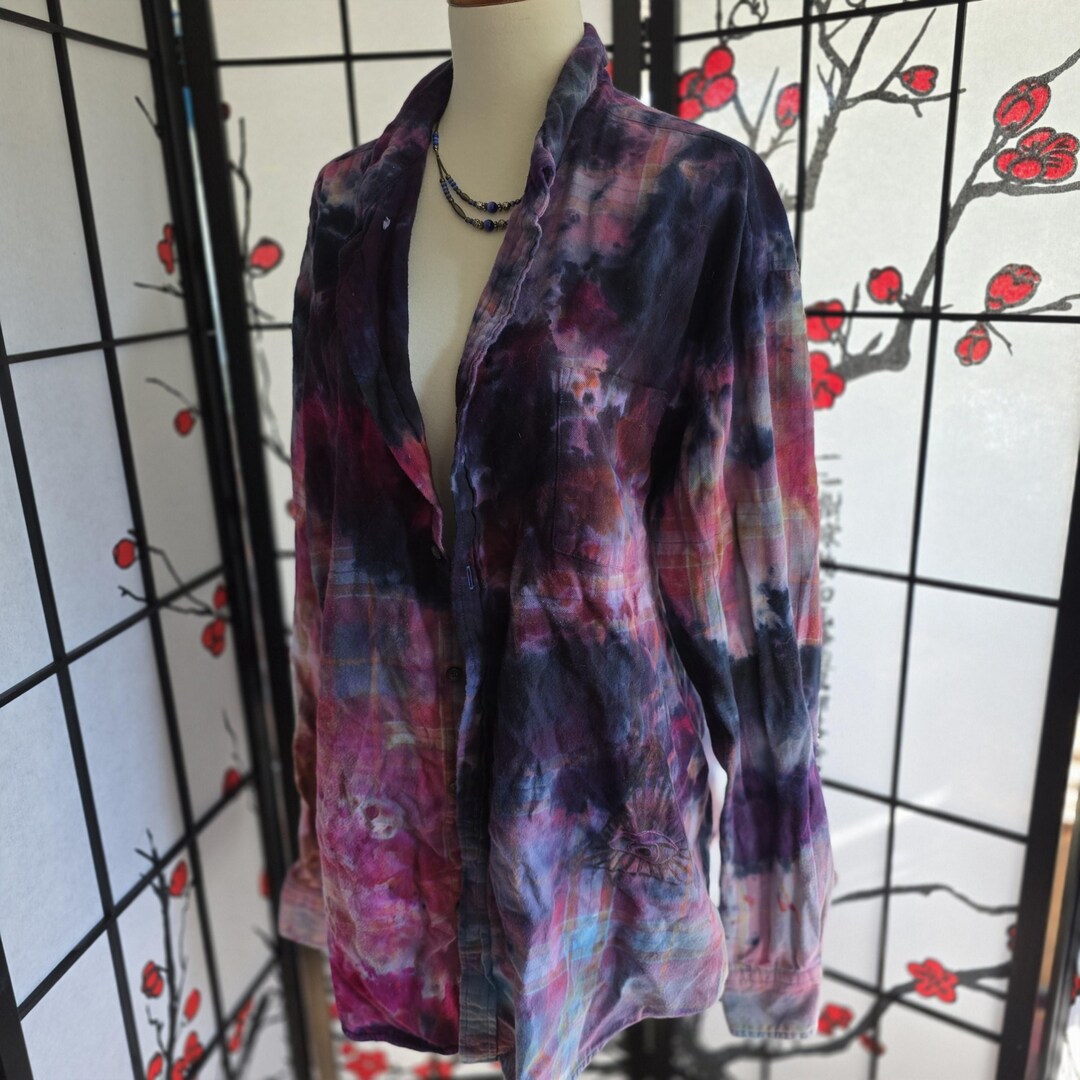 Upcycled Ice-dyed Flannel Shirt Collection | Hand-painted & Rock Band ...