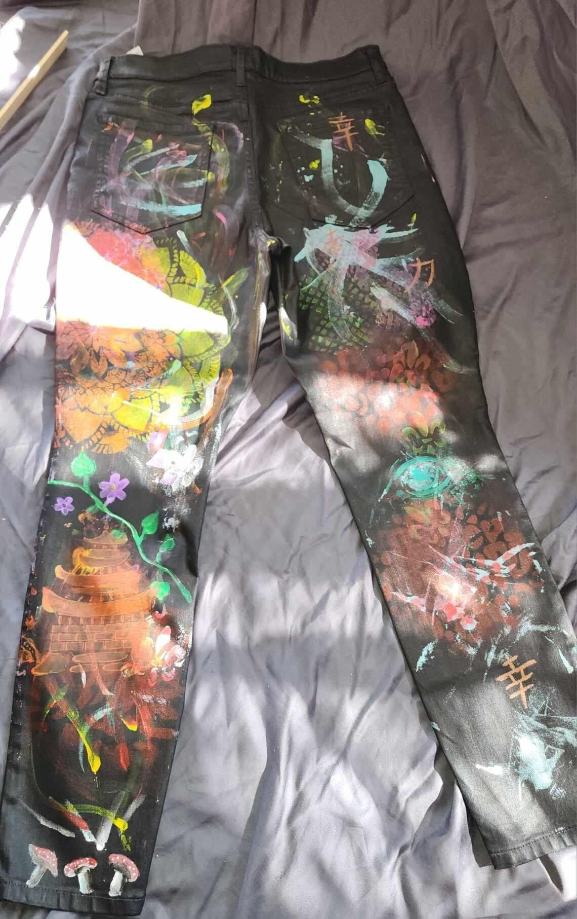 Boho Painted Pants, One of a Kind - Etsy