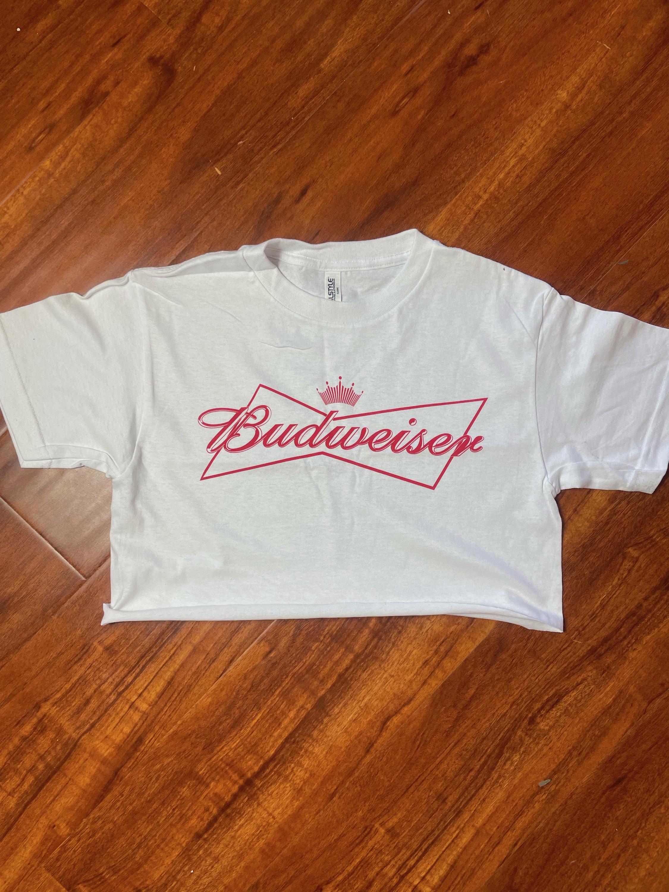 Budweiser Crop Top – Vintage Beer Logo Shirt, Retro White Crop Tee ...