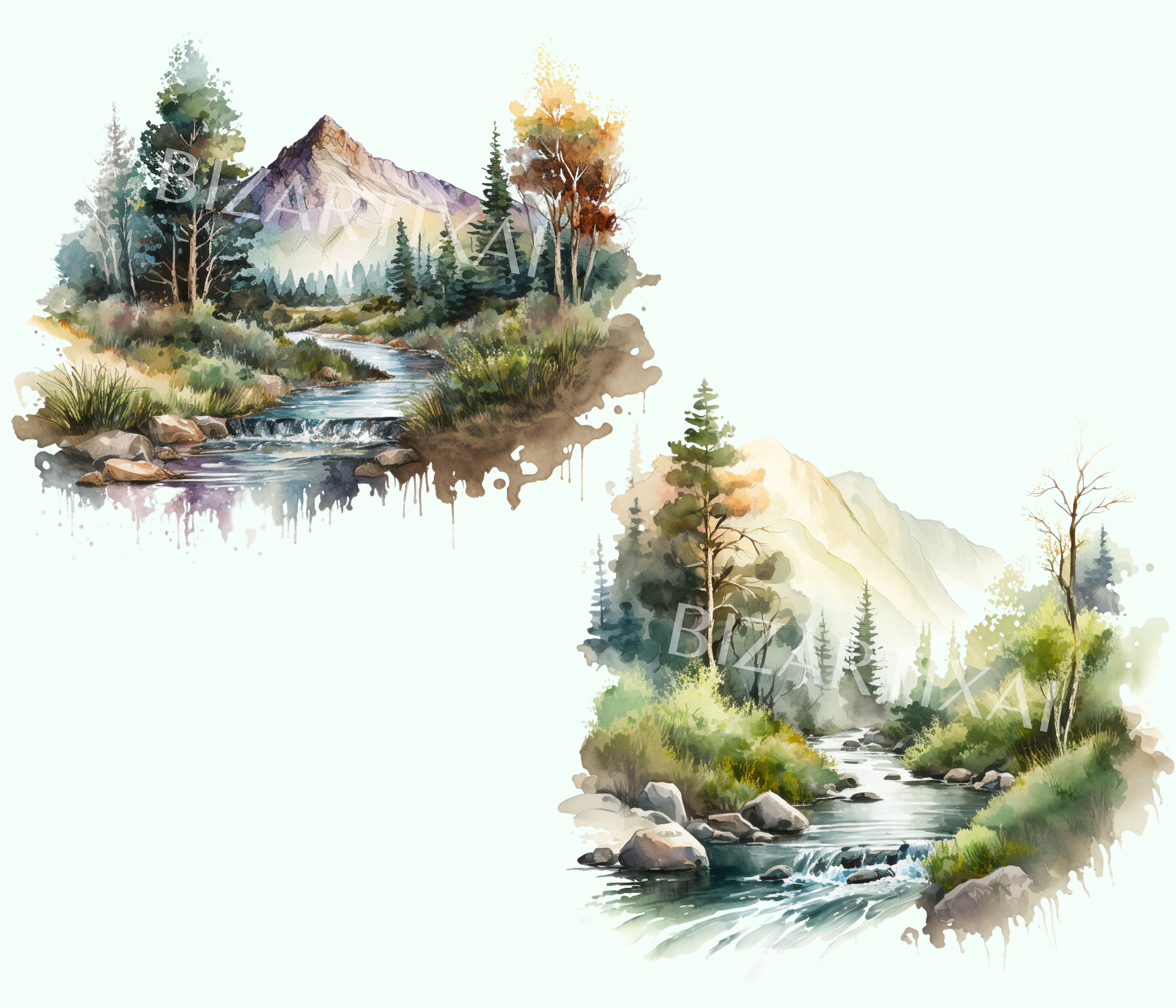 Mountain River Landscape Clipart ,commercial Use, 10 Pngs , Design ...