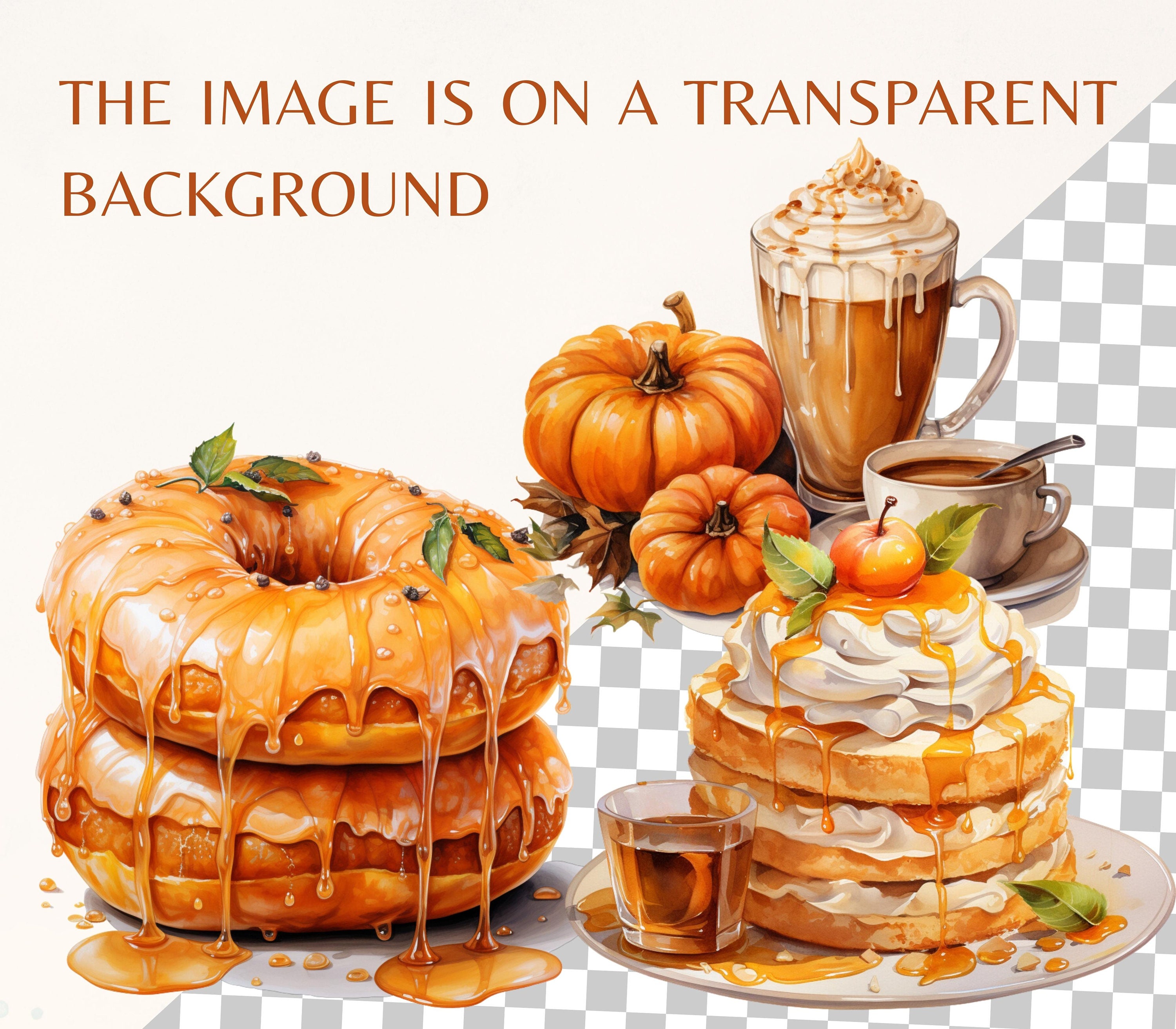 Watercolor Pumpkin Spice Clipart Autumn and Fall Holiday - Etsy