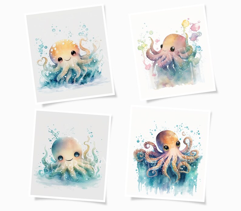 Watercolor Octopus Clipart Happy Octopus 8 Octopus Clipart - Etsy