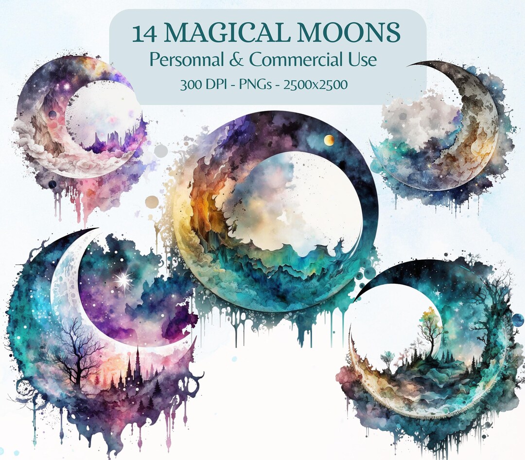 Magical Moon Clipart Watercolor Magic Galaxy Clipart Fantasy 14 High ...