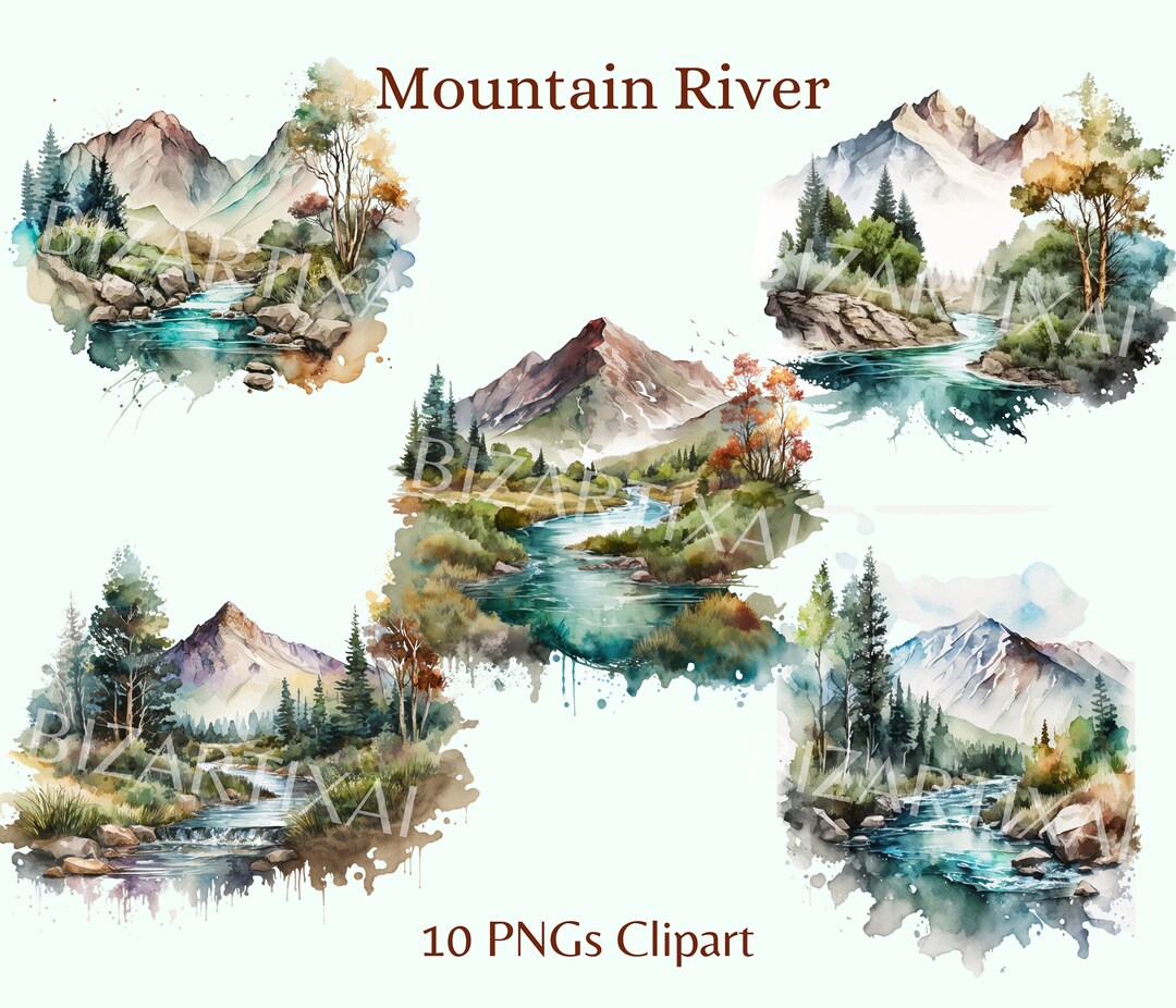 Mountain River Landscape Clipart ,commercial Use, 10 Pngs , Design ...
