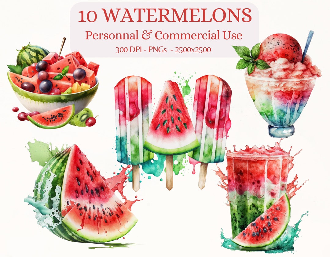 Watercolor Watermelons Clipart drinks Clipart Dessert Clipart Summer ...