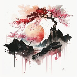 Japanese Landscape Illustration Bundle,cherry Blossom,commercial Use,10 ...