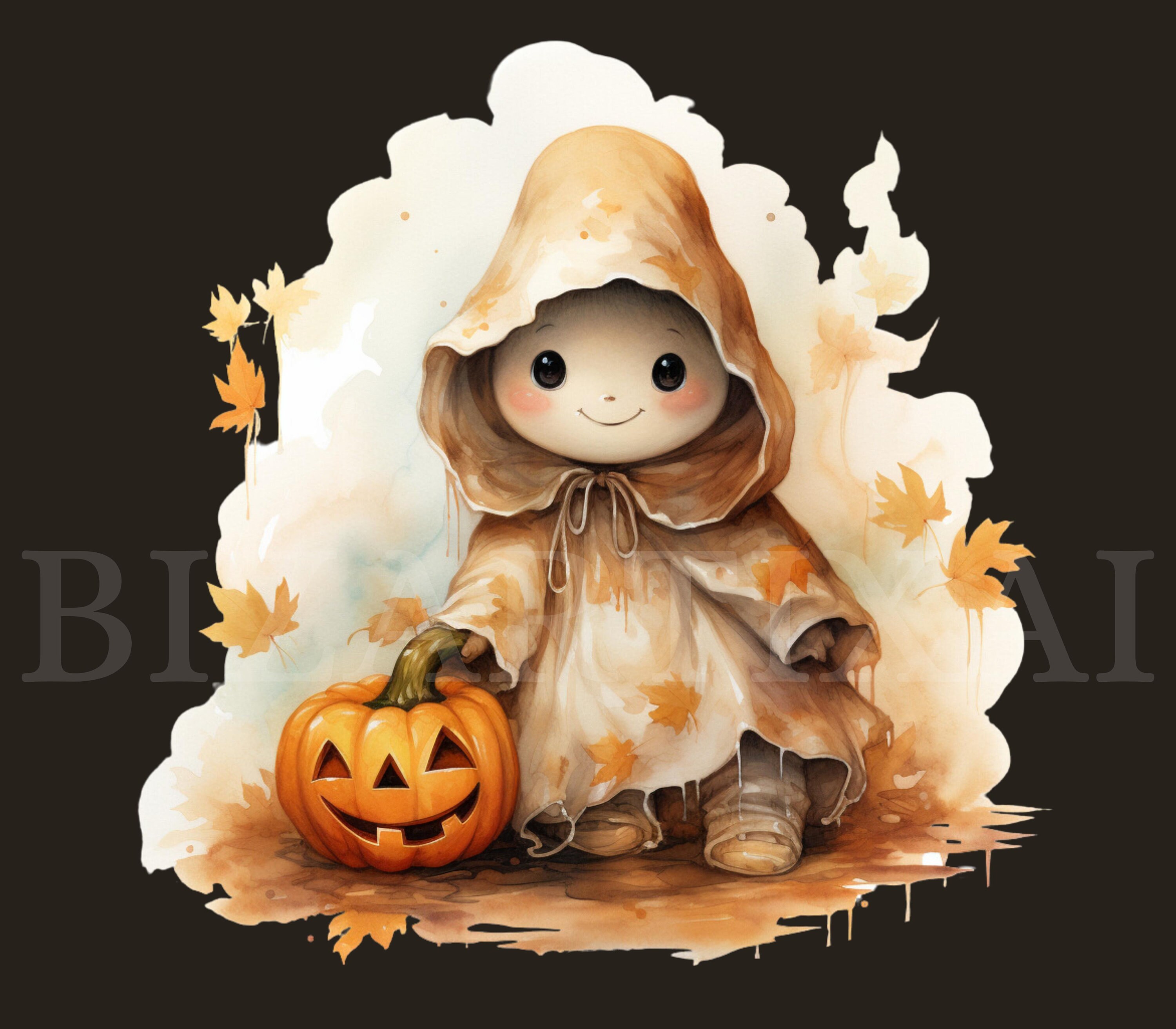 Watercolor Halloween Ghost Clipart Autumn and Fall Holiday Clipart 2 ...
