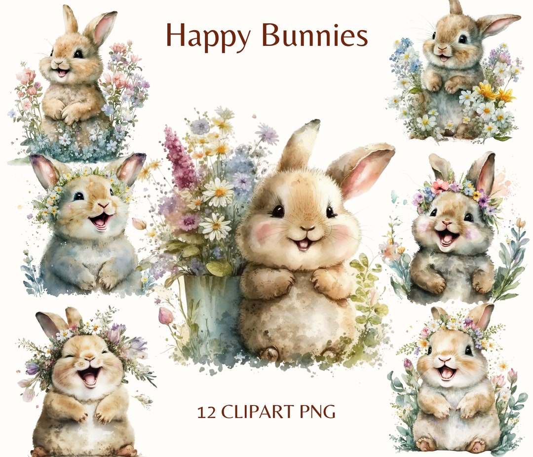 Bunnies Clipart Happy Bunny nursery Spring Clipart-children - Etsy
