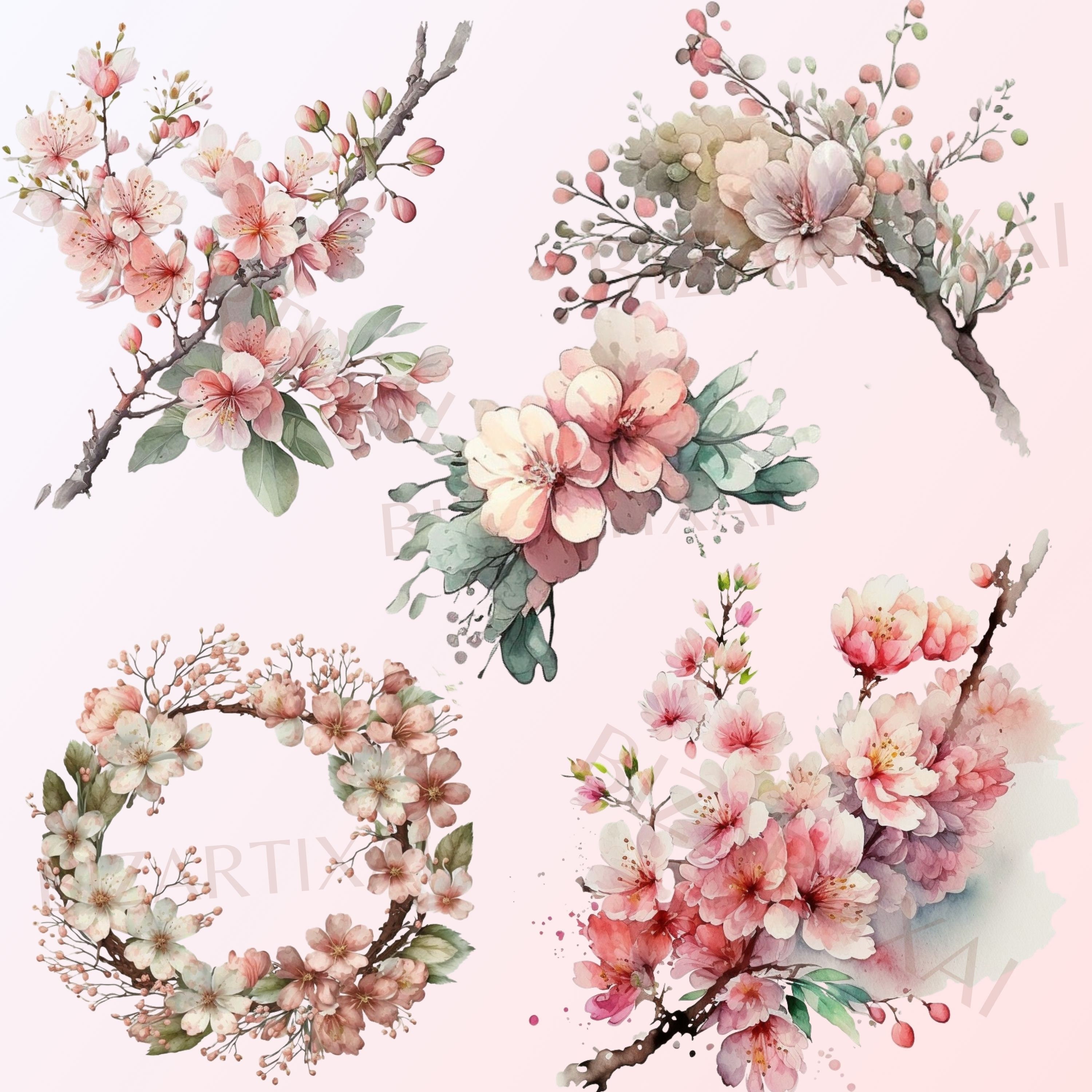 Cherry Blossom Clipart, Wedding Clipart, Spring and Summer Flowers ...