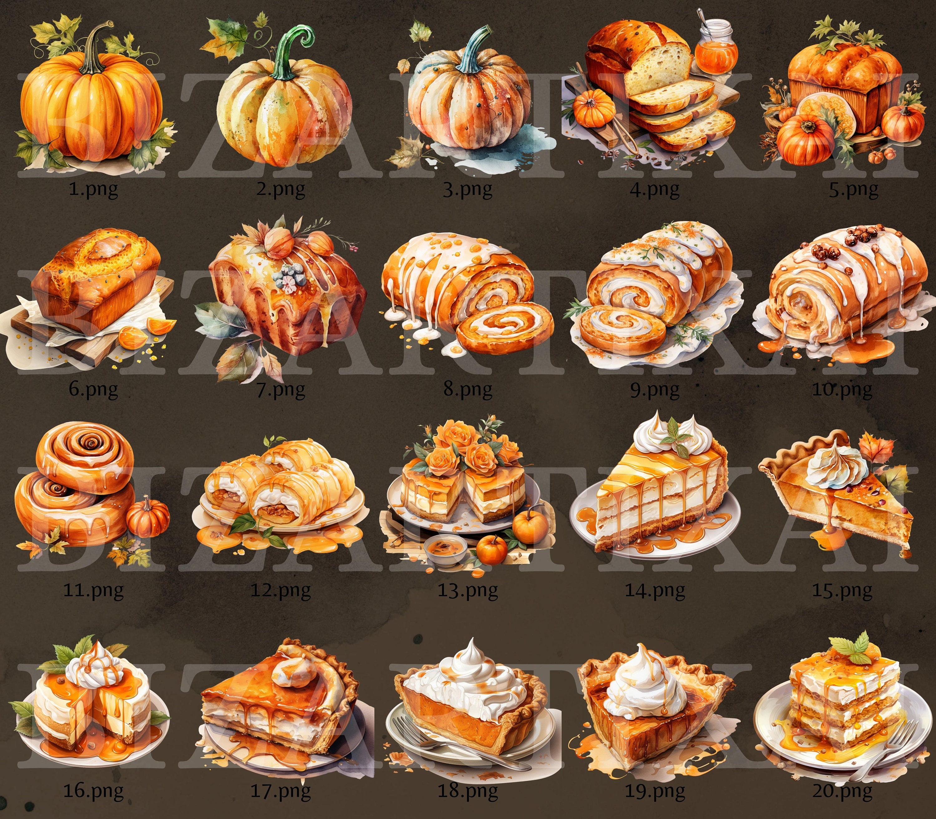 Watercolor Pumpkin Spice Clipart Autumn and Fall Holiday - Etsy