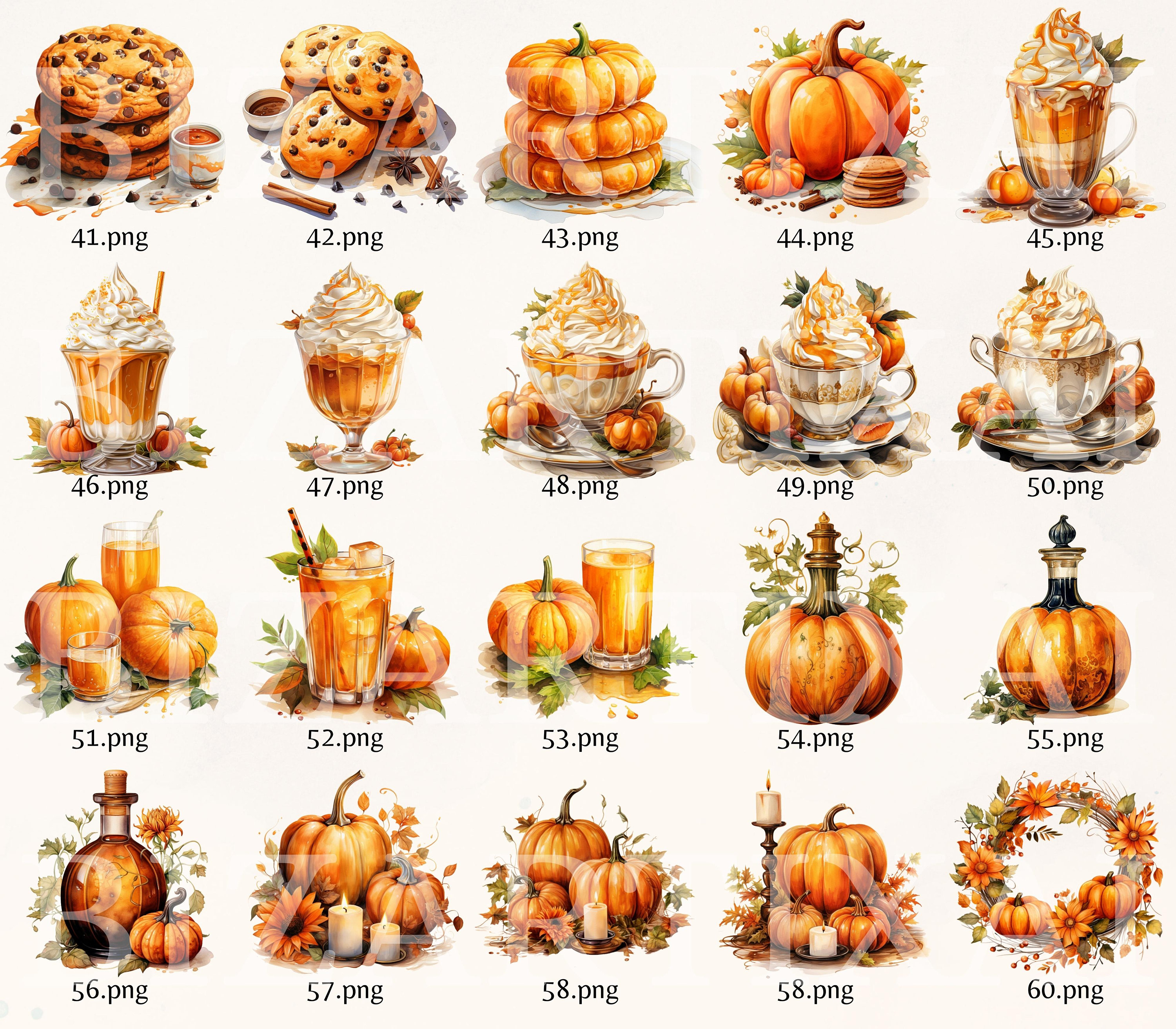 Watercolor Pumpkin Spice Clipart Autumn and Fall Holiday - Etsy