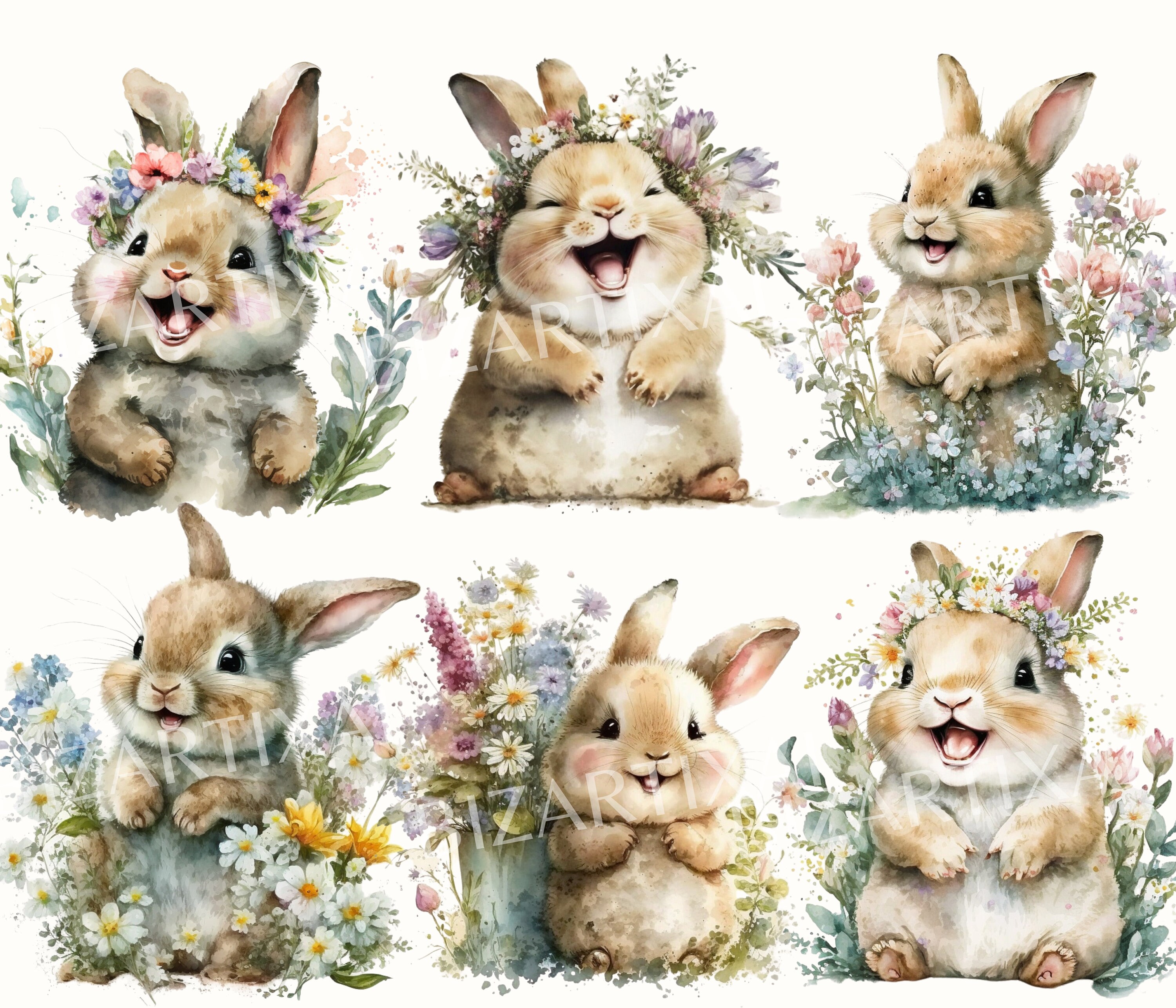 Bunnies Clipart Happy Bunny nursery Spring Clipart-children - Etsy