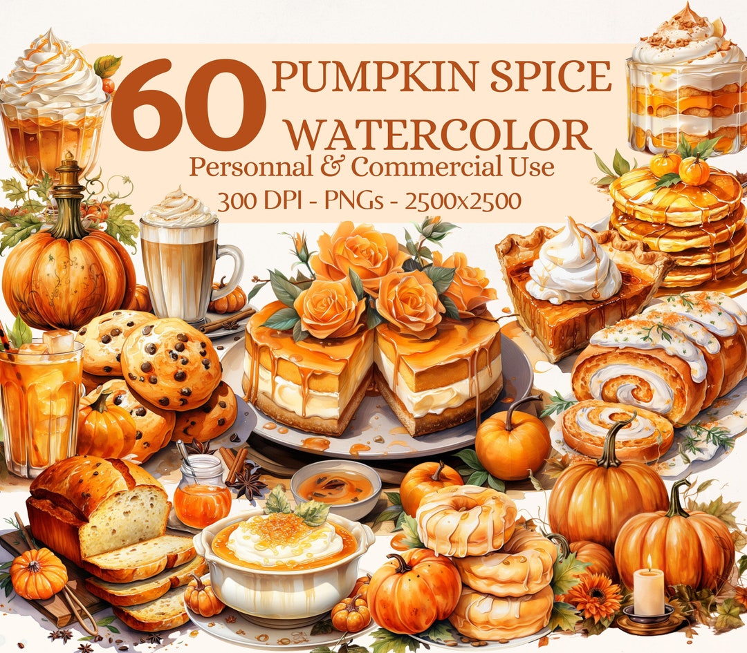 Watercolor Pumpkin Spice Clipart Autumn and Fall Holiday - Etsy