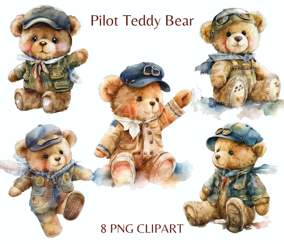 Pilot Teddy Bear Clipart Pack-teddy Bear Clipart-8 High - Etsy