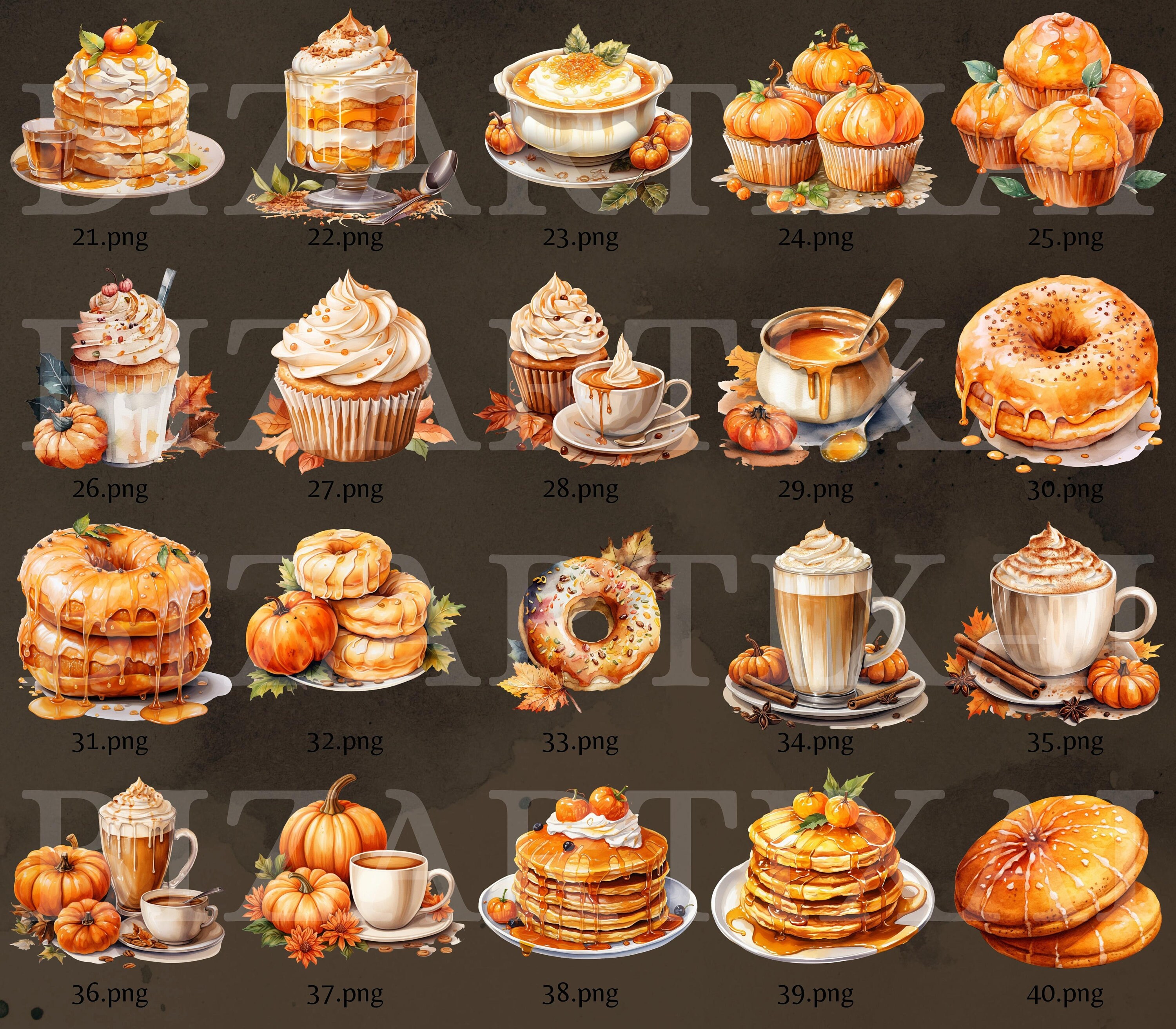 Watercolor Pumpkin Spice Clipart Autumn and Fall Holiday - Etsy