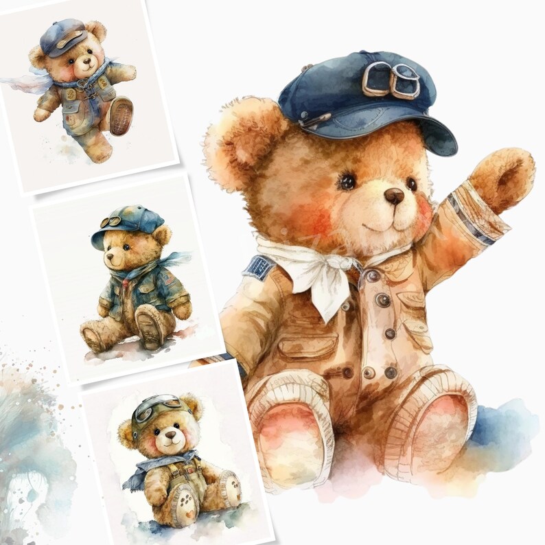 Pilot Teddy Bear Clipart Pack Teddy Bear Clipart-8 High - Etsy