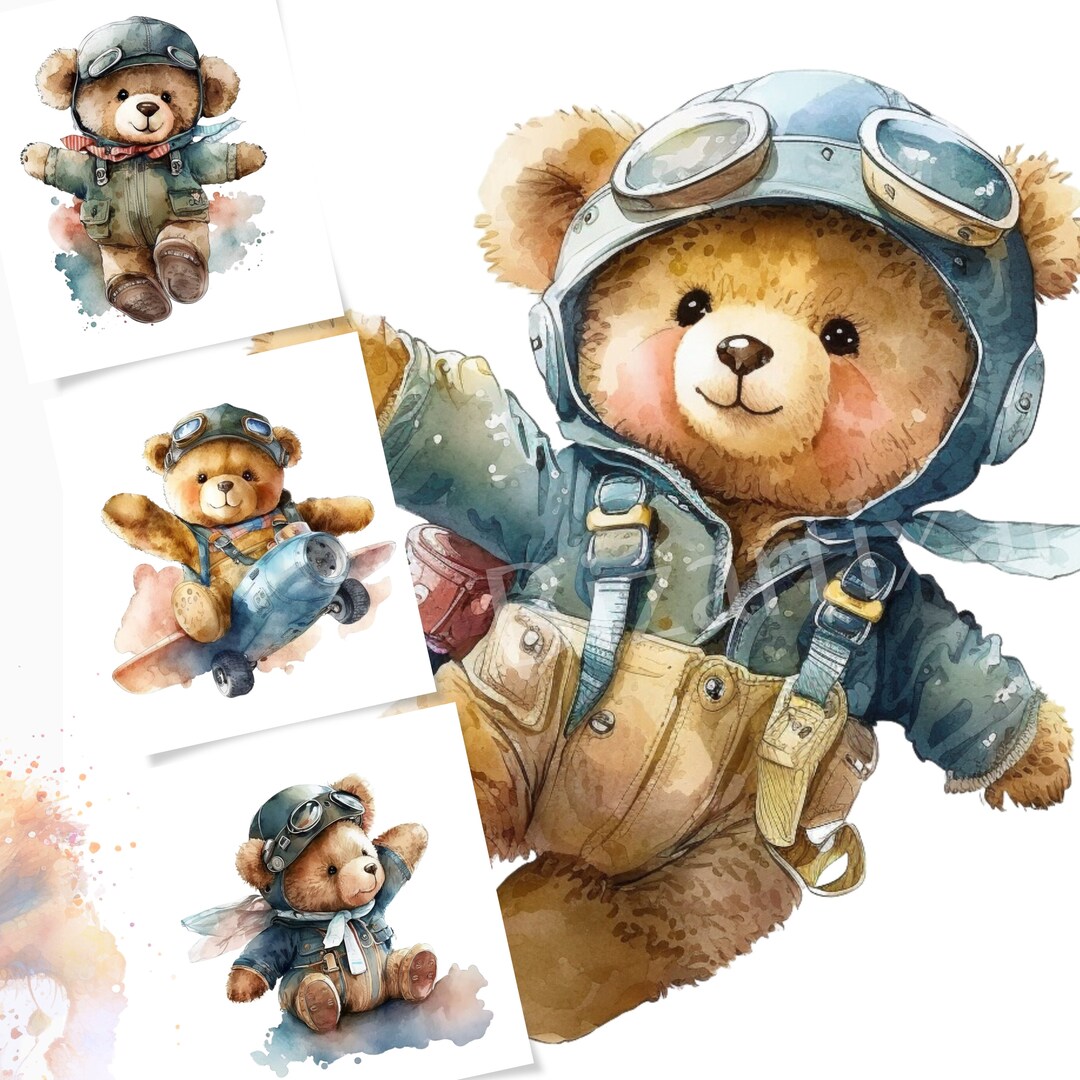 Pilot Teddy Bear Set 2 Clipart Happy Teddy Bear Children - Etsy