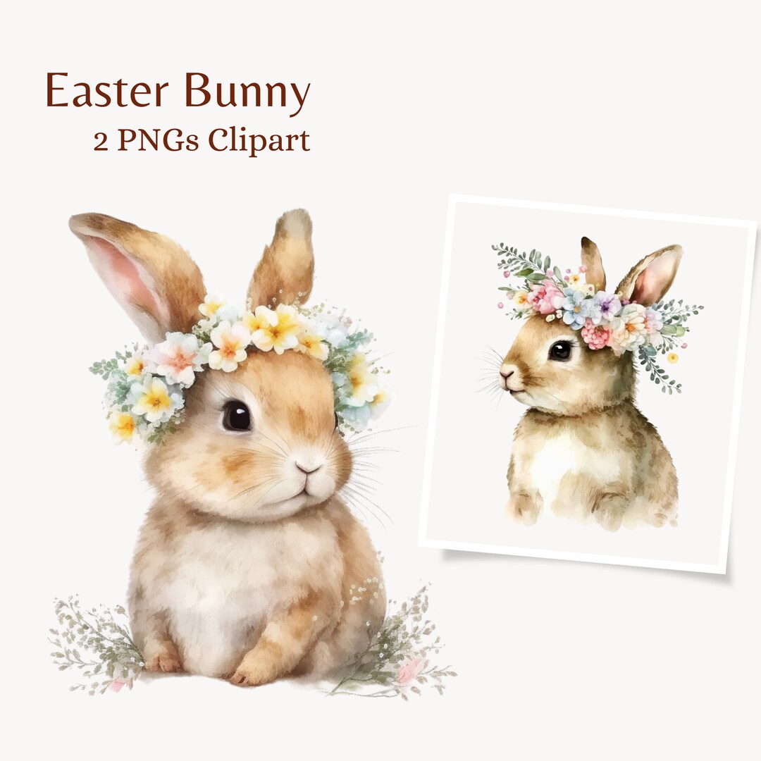 Bunnies With Flower Clipart Nursery Spring - Etsy