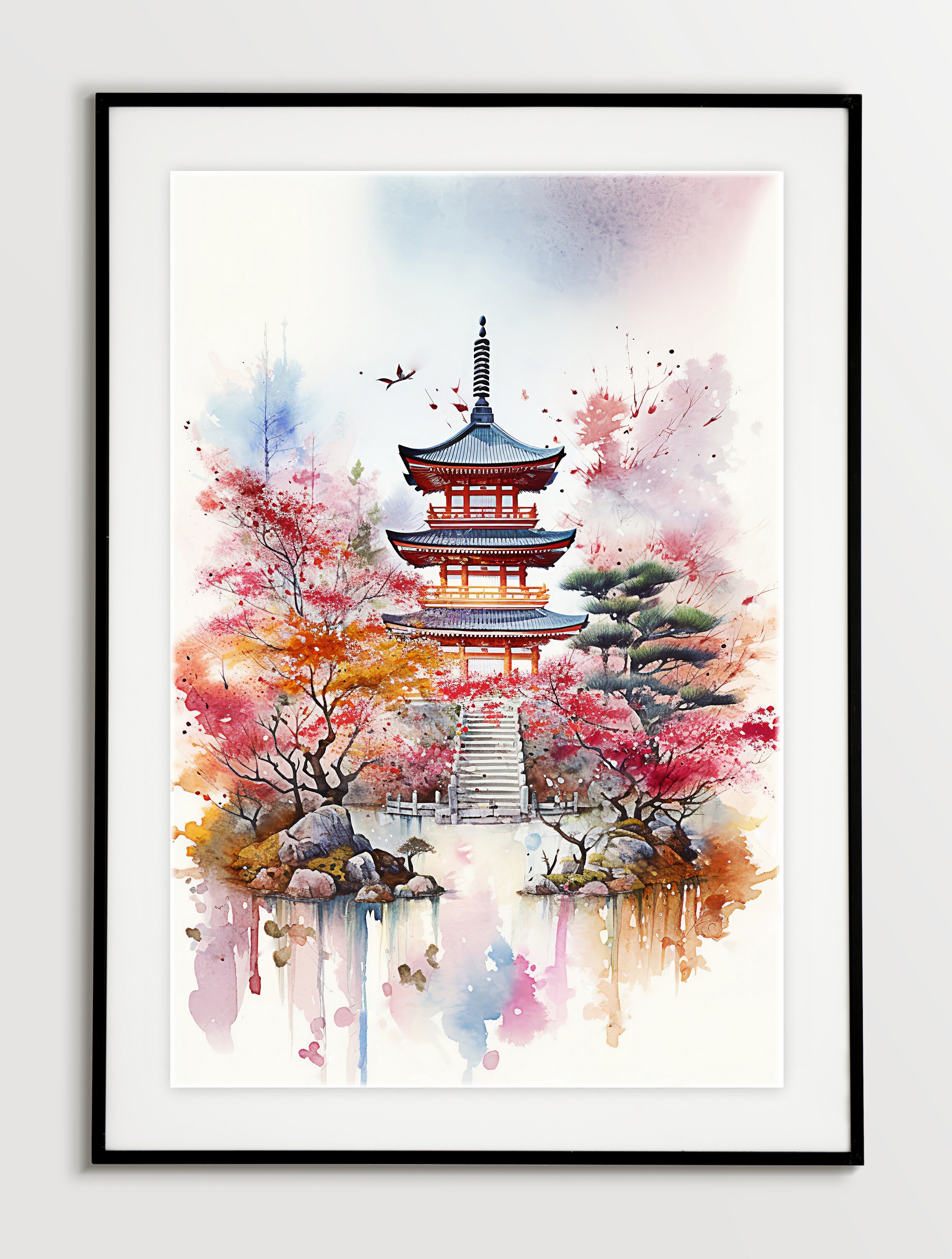 Japanese Landscape Wall Art Japanese Watercolor Art Japanese - Etsy
