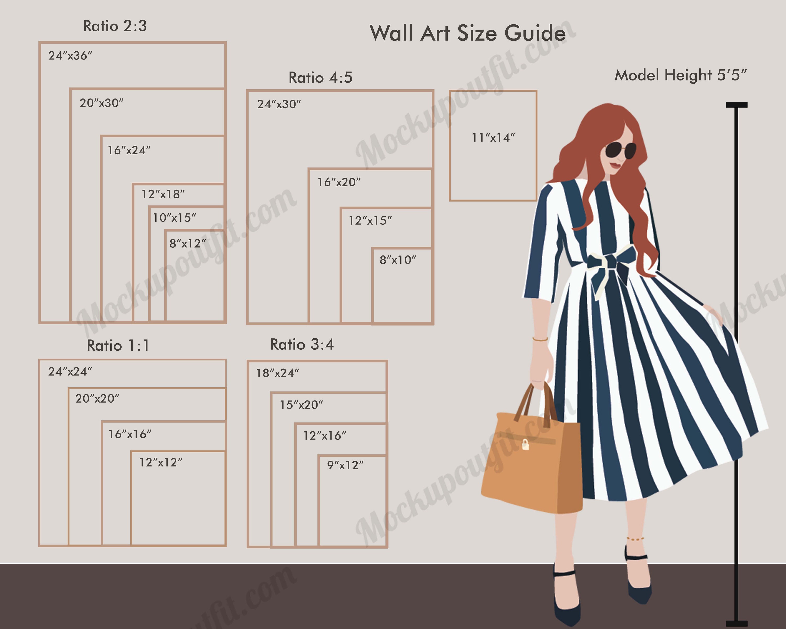 Wall Art Size Guide Ratios: 2-3, 4-5, 1-1, 3-4 and 11x14, Wall Art Mock ...