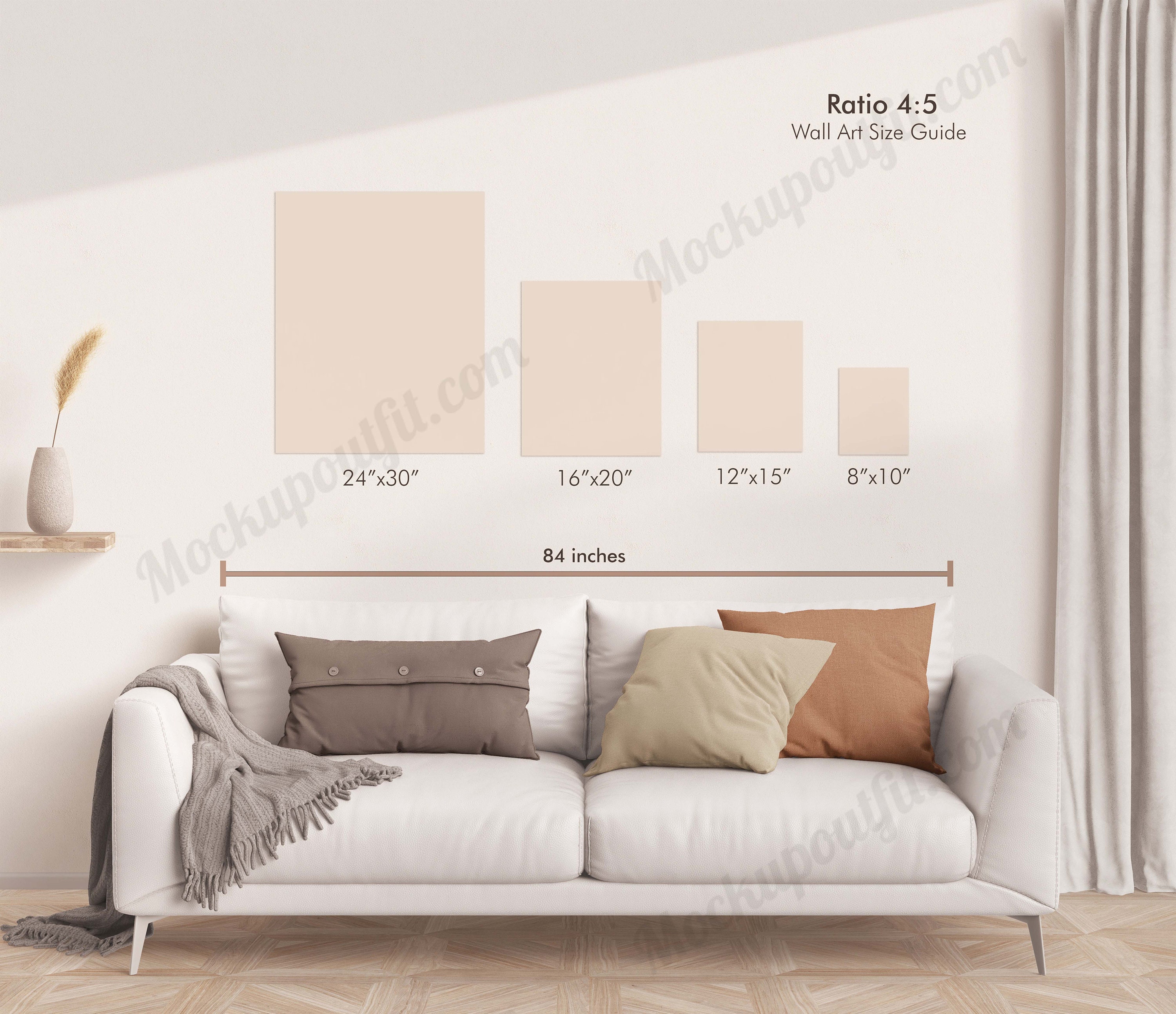 RATIO 4:5 Wall Art Size Guide With Curtain, Wall Art Mock-up, Wall Art ...