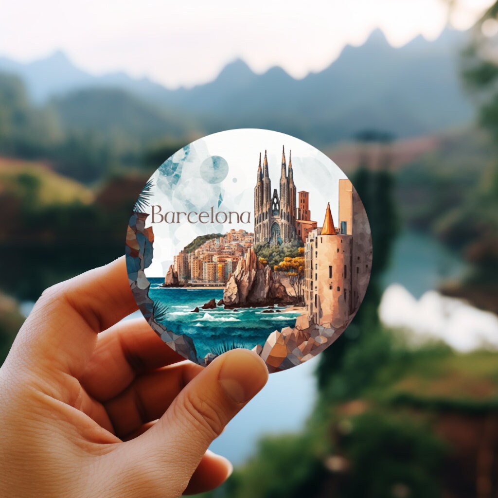 Barcelona With Sagrada Familia - Spain Travel Sticker 3" X 3" - Etsy