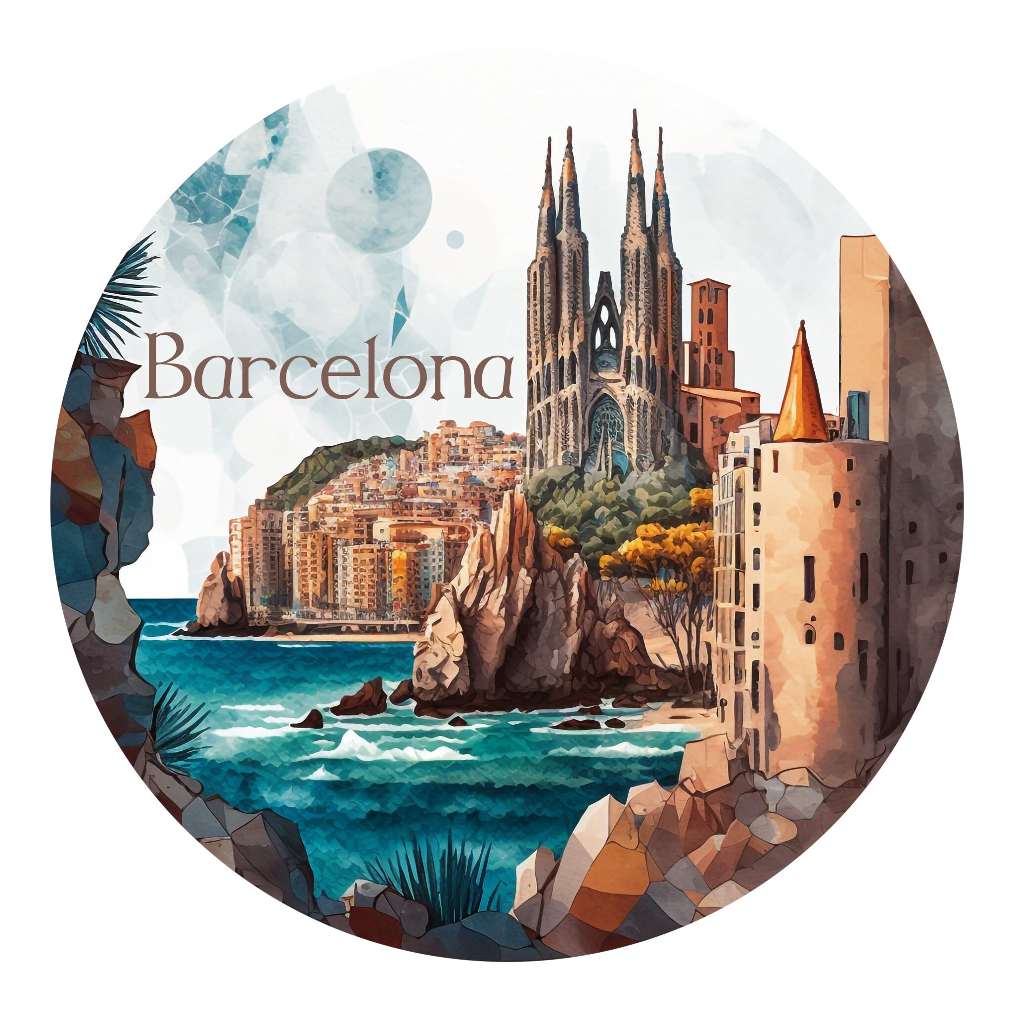 Barcelona With Sagrada Familia - Spain Travel Sticker 3" X 3" - Etsy