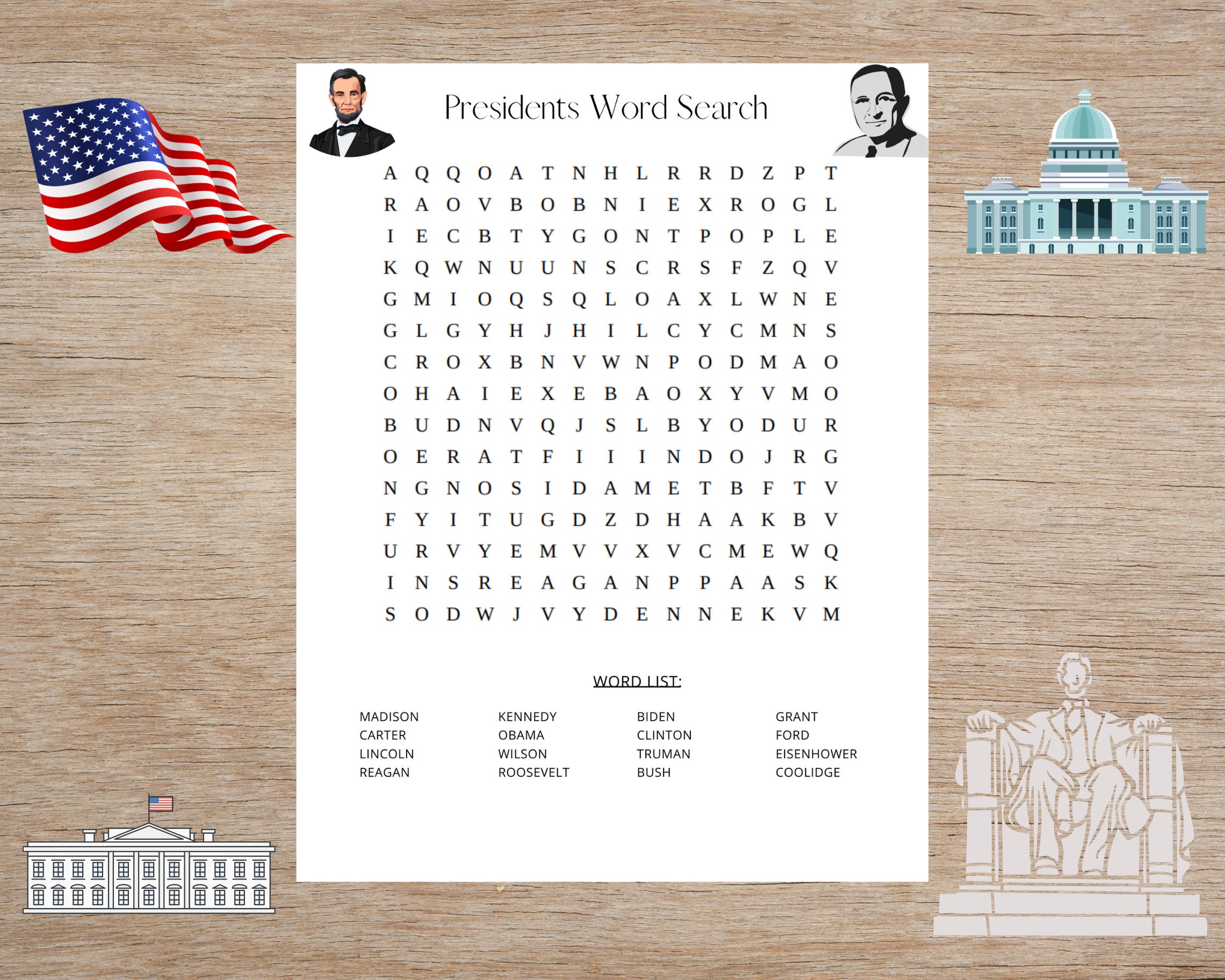 Presidents Word Search Word Search Printable Party Games - Etsy