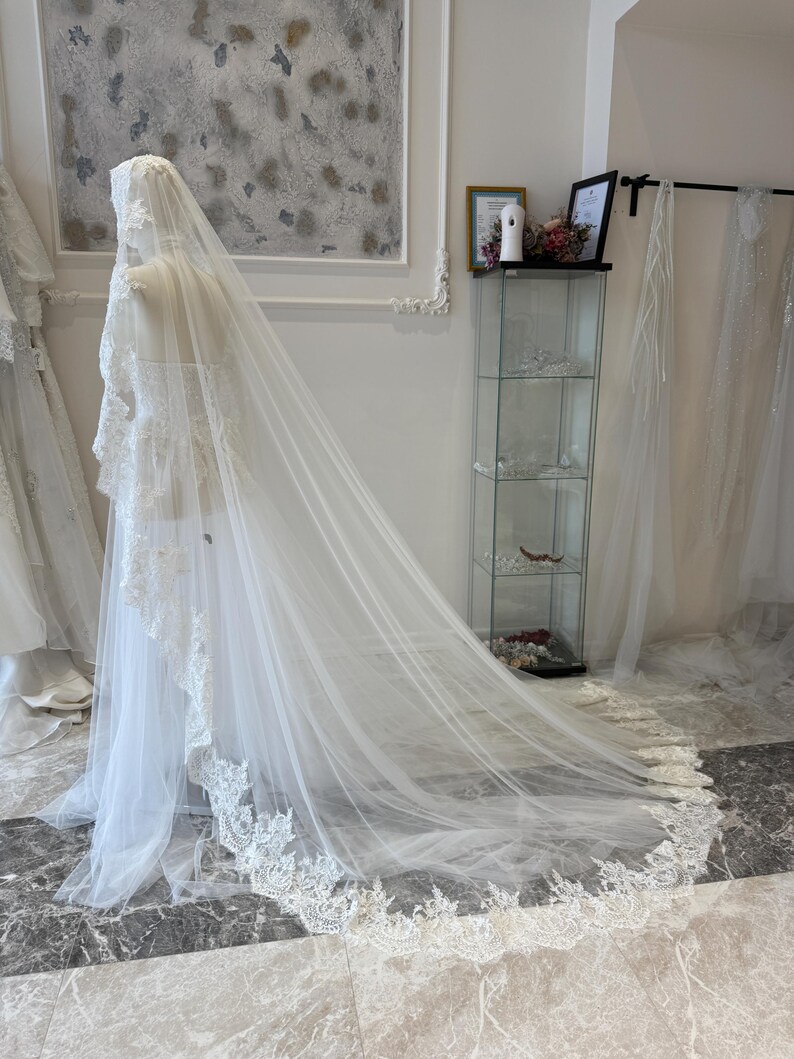 Handmade French Lace Cathedral Veil – Soft Tulle Bridal Veil for ...