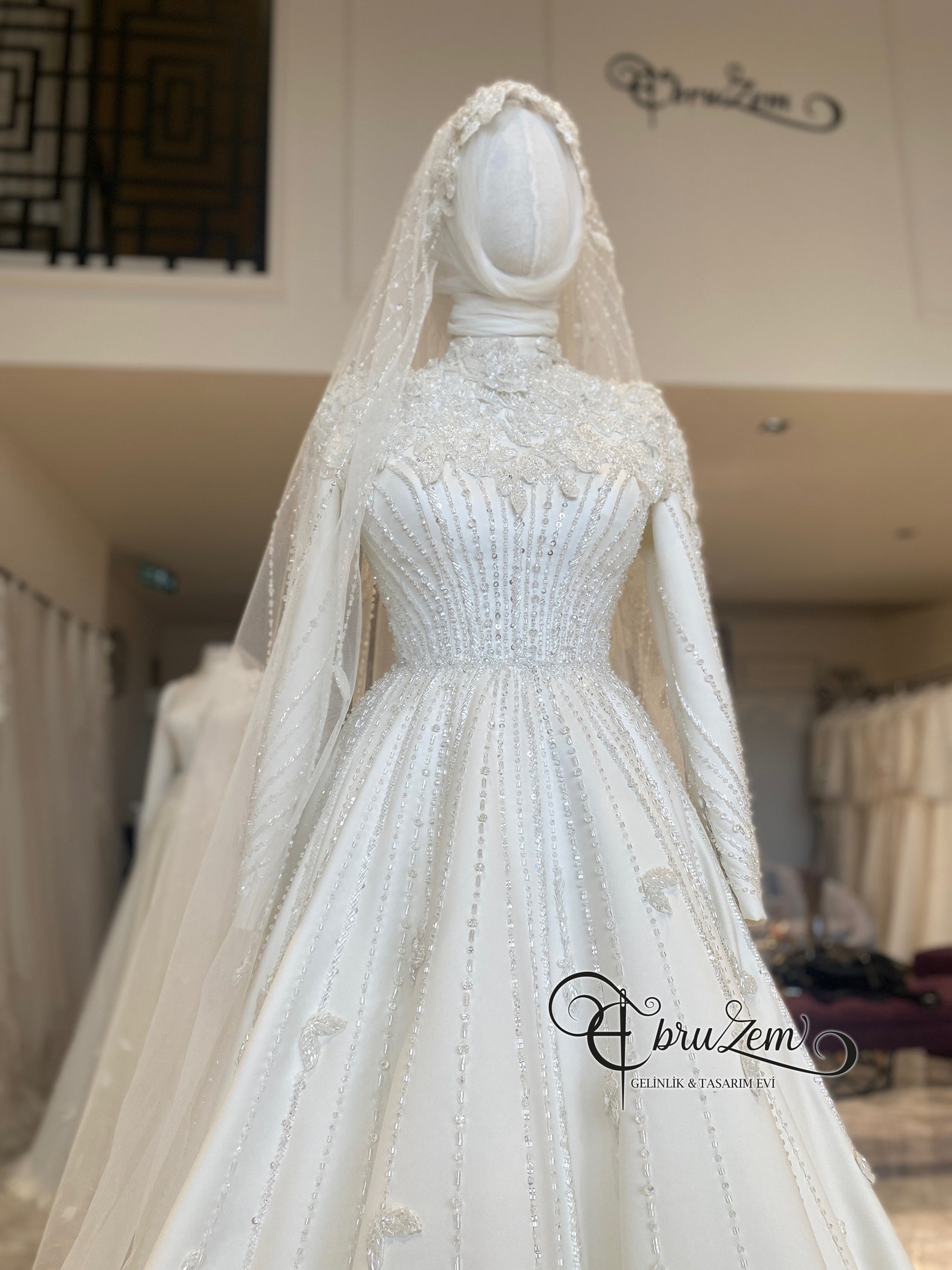 Pearl & Lace Hijab Bridal Gown – Handmade Modest Muslim Wedding Dress ...
