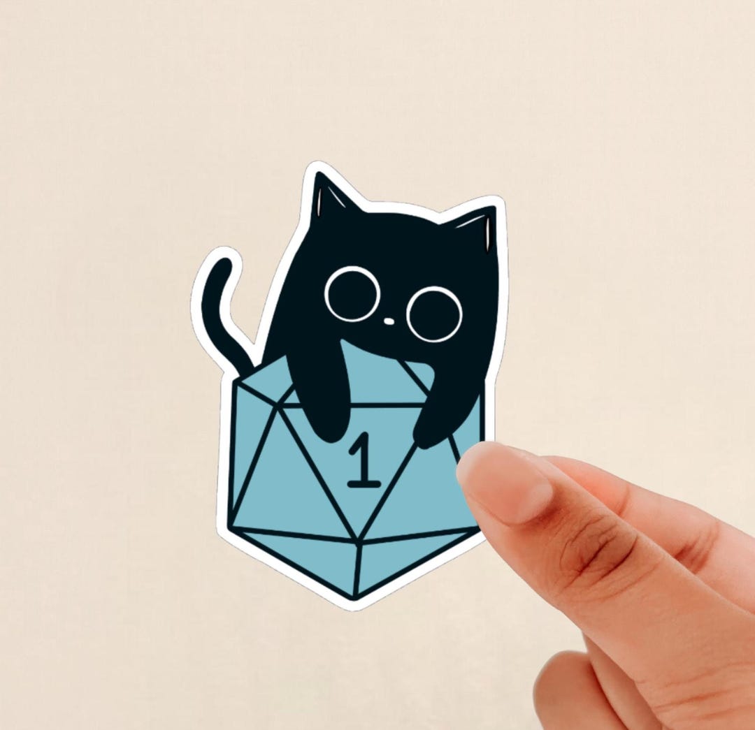 Cat D20 Sticker, Cat Sticker, D20 Sticker, Nat 1 Sticker, Dnd Sticker ...