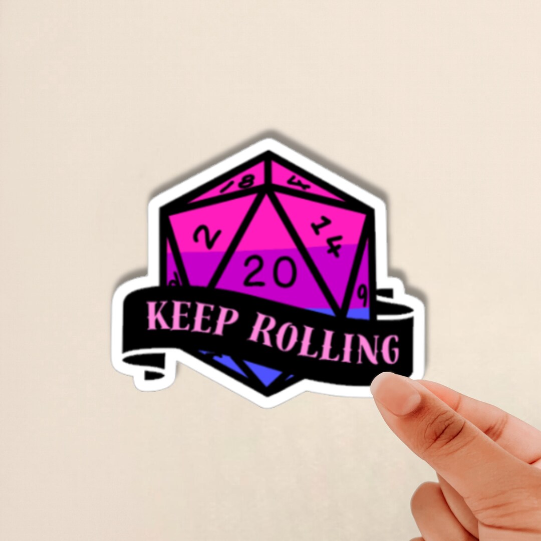 Glossy Bi Flag D20 Sticker, Keep Rolling Sticker, D20 Sticker, TTRPG ...