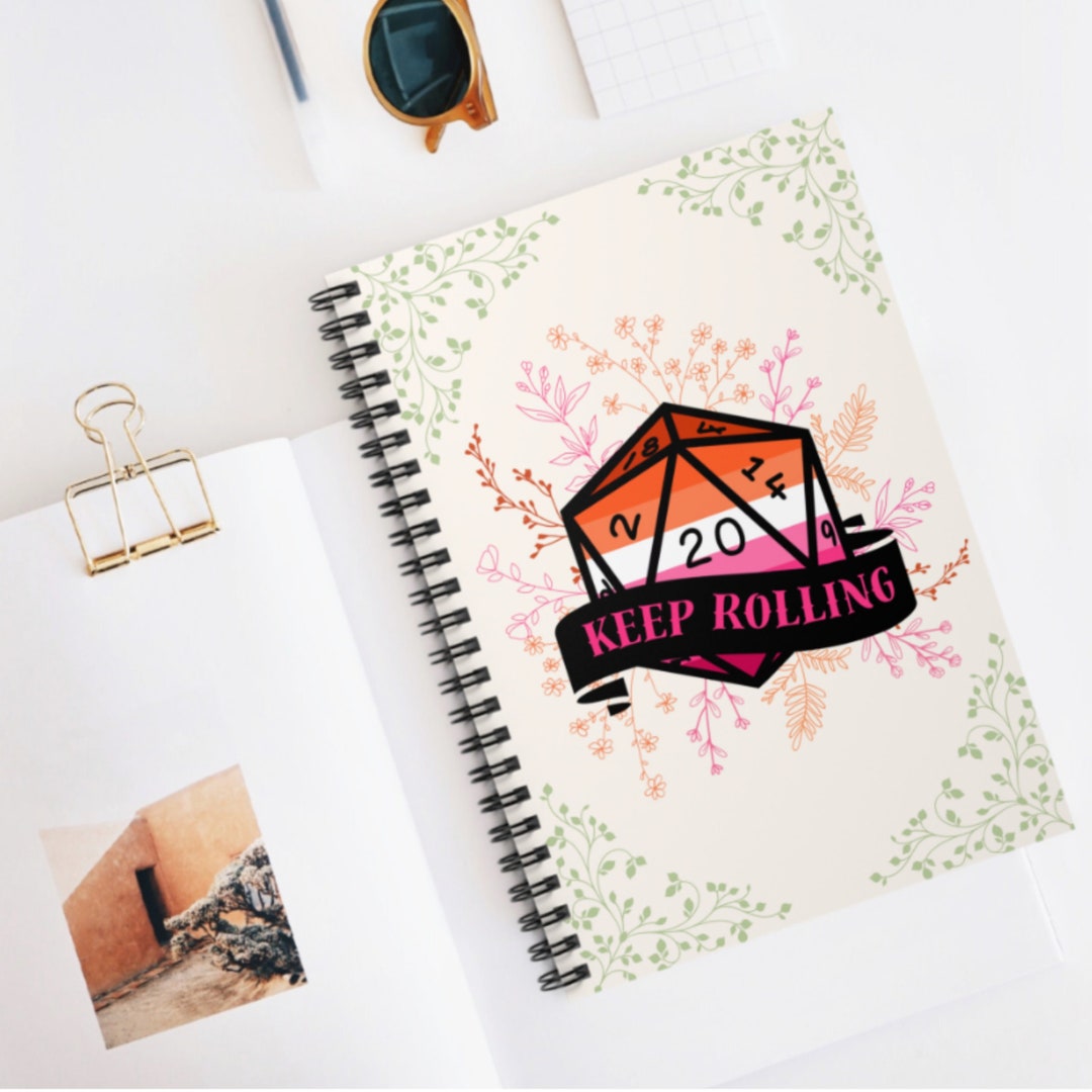 Keep Rolling D20 Notebook, Lesbian Flag, Sapphic Journal, Lesbian Pride ...