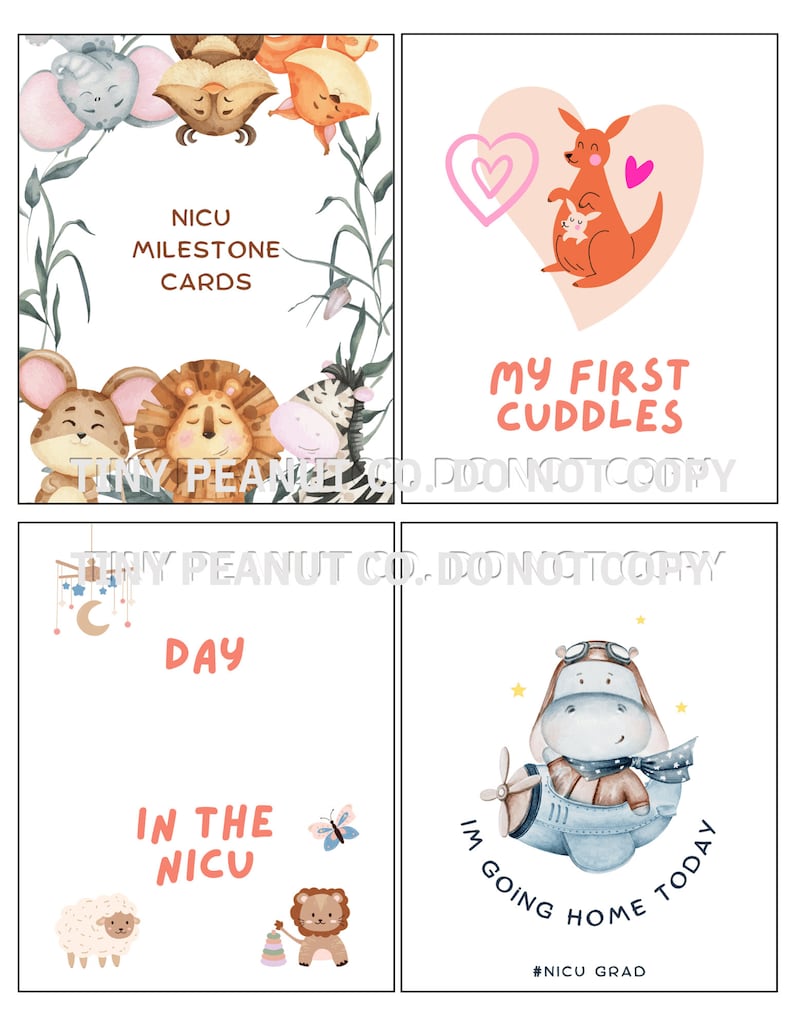 Animal Theme NICU Milestone Cards. Digital Download! NICU Nurse, NICU ...